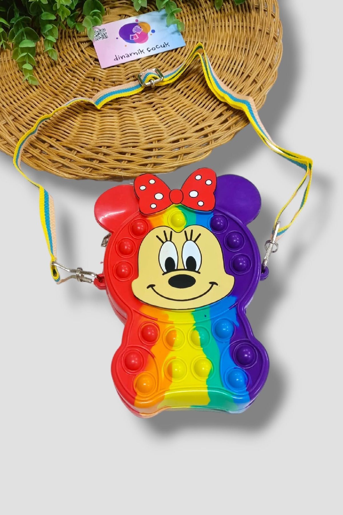 dinamik çocuk MİNNİE MOUSE BASKILI SLİKON POPİT PARA ÇANTA OMUZDAN ...