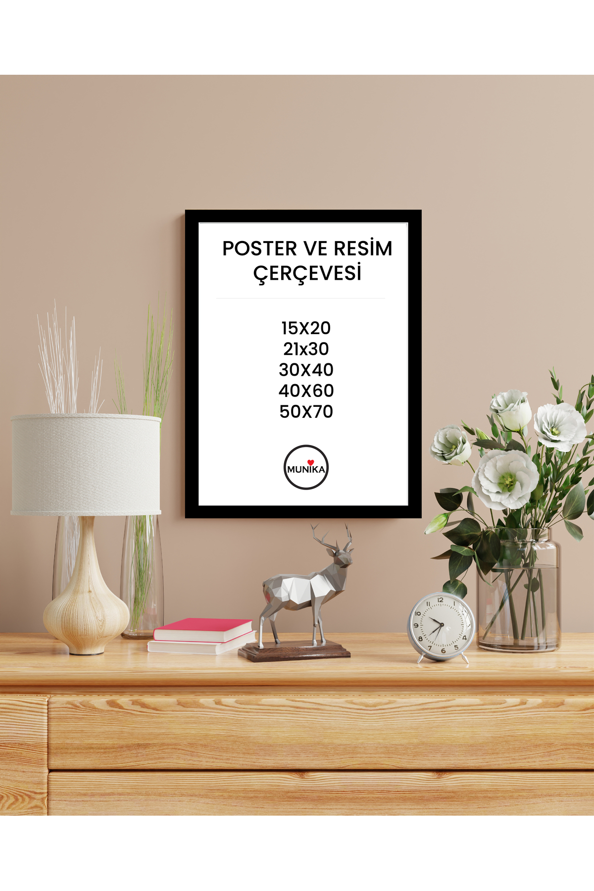 MUNİKA Doğal Ahşap Tekli Boş Çerçeve (Ön Yüzeyi Korumalı , Postersiz ...