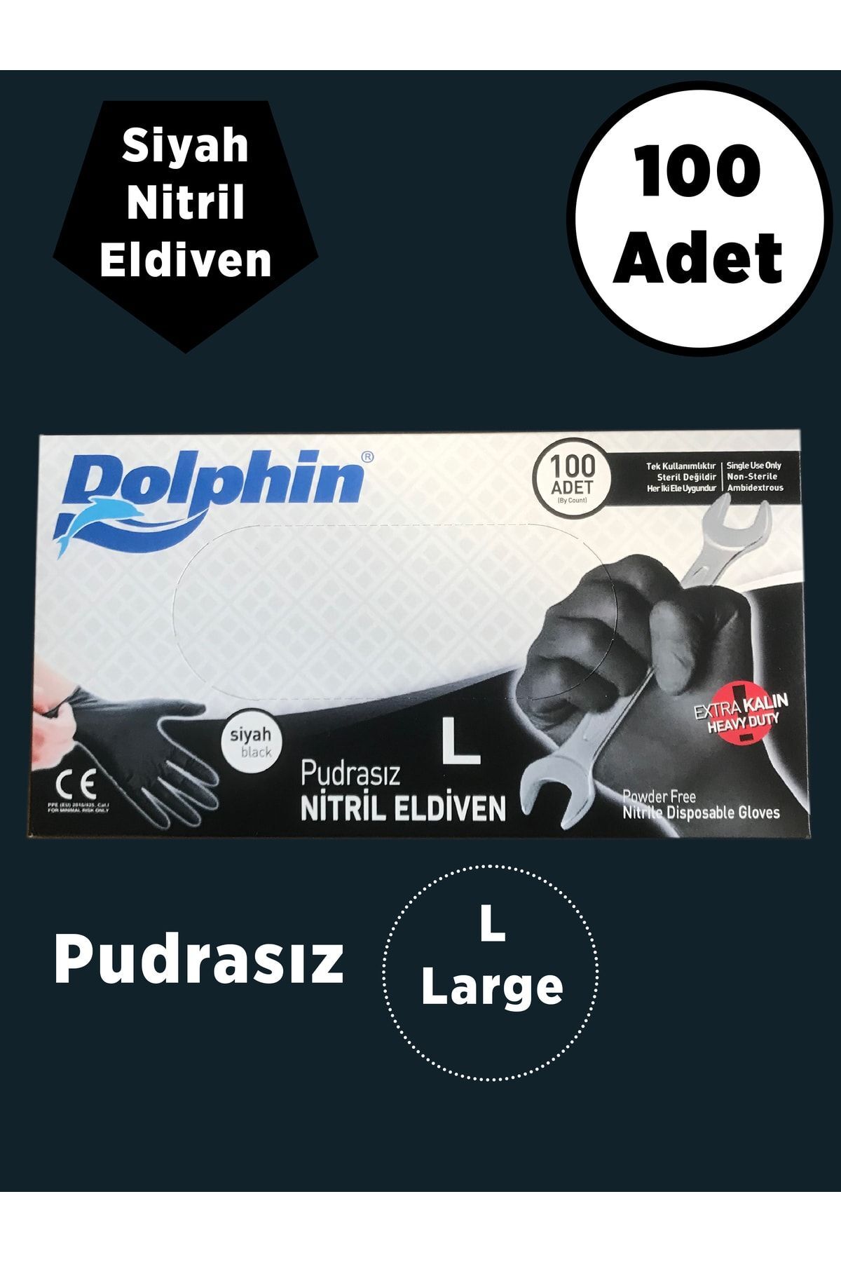 Dolphin Pudrasız Nitril Eldiven Extra Kalın Siyah 100'lü (LARGE) Fiyatı ...