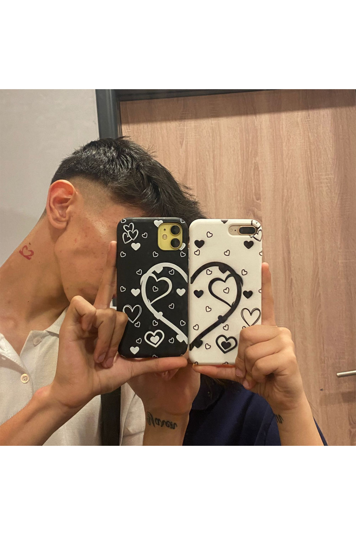 enfein Cane Case Birleşen Kalp Desenli Özel Tasarım Couple(Çift ...