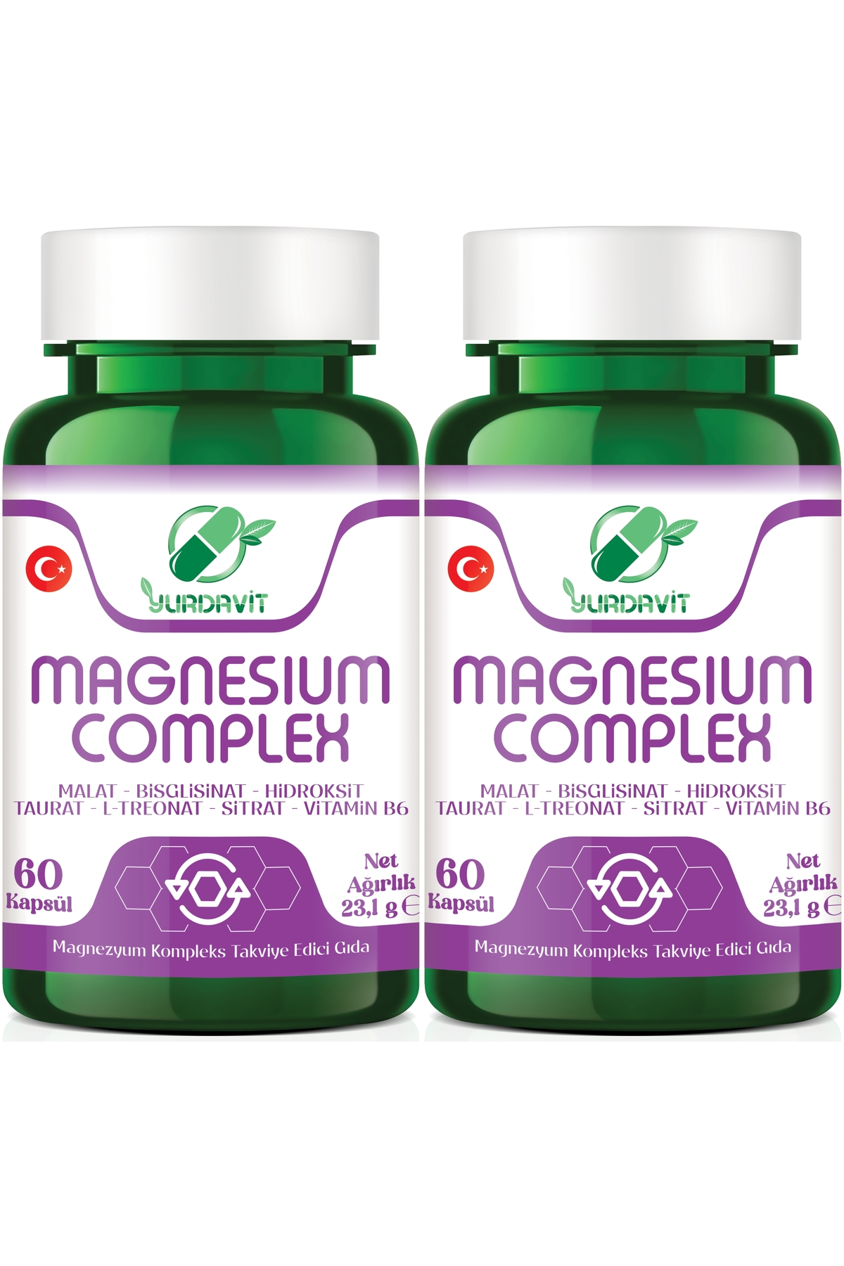 Yurdavit Magnesium Complex 2x60 Kapsül Malate Bisglycinate Hydroxide Taurate L-Threonate Citrate ...