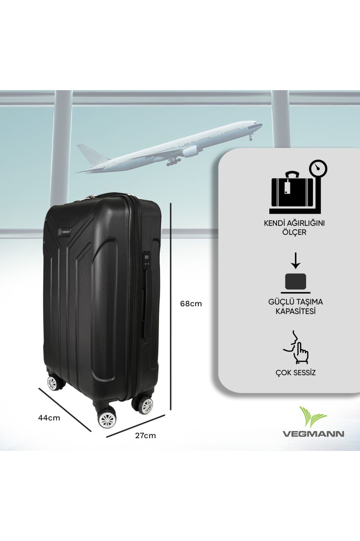 Vegmann Tartılı Scavel Siyah Orta Boy Valiz - Fiyatı, Yorumları