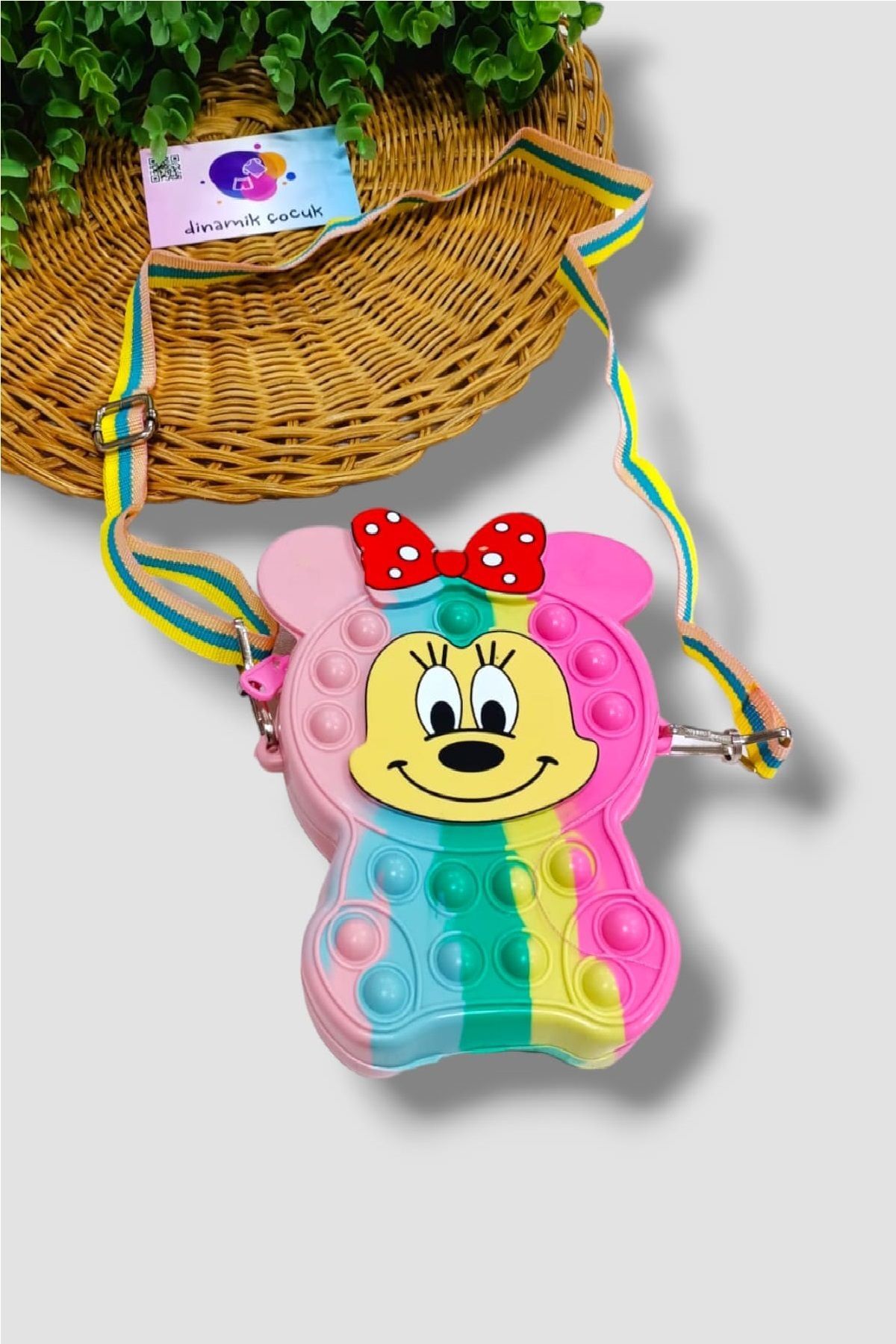 dinamik çocuk MİNNİE MOUSE BASKILI SLİKON POPİT PARA ÇANTA OMUZDAN ...