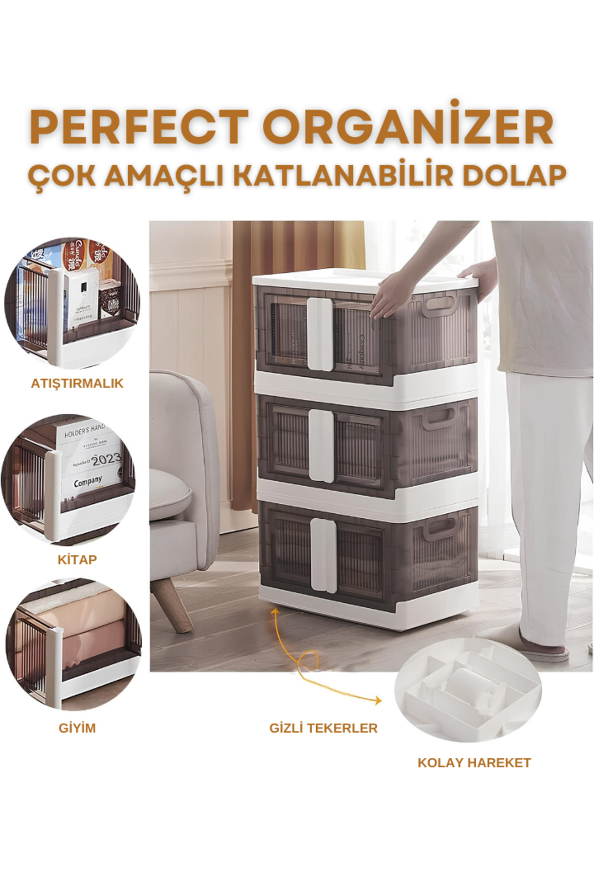 AKELİM HOME Perfect Organizer Çok Amaçlı Tekerlekli Katlanabilir Dolap ...