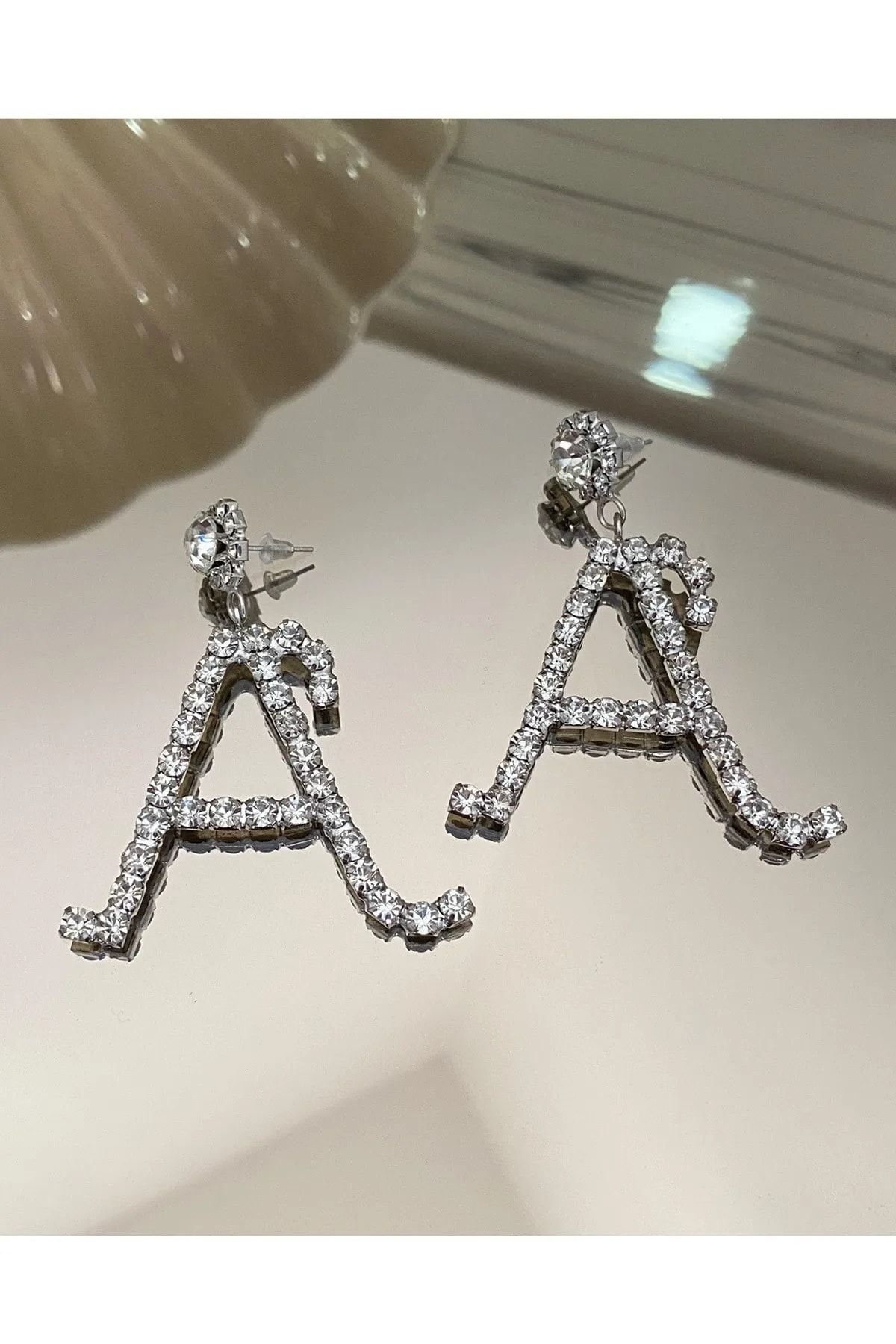 Furtek Aksesuar Kadın A Harf Model Zirkon Taşlı Gümüş Pırlanta Abiye ...