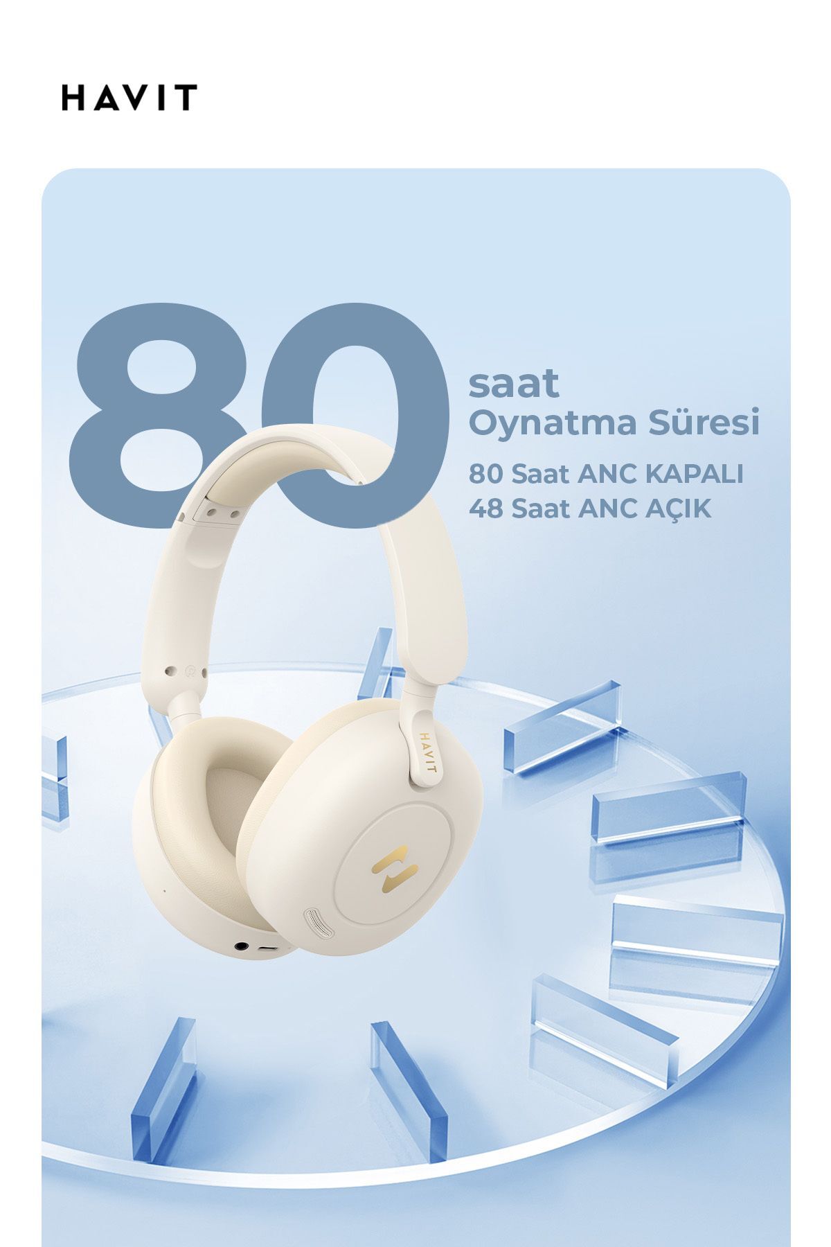 Havit H655BT PRO Hi-Res ANC Kulaküstü Bluetooth Kulaklık - 80 Saat Batarya, AI Gürültü Önleme ...