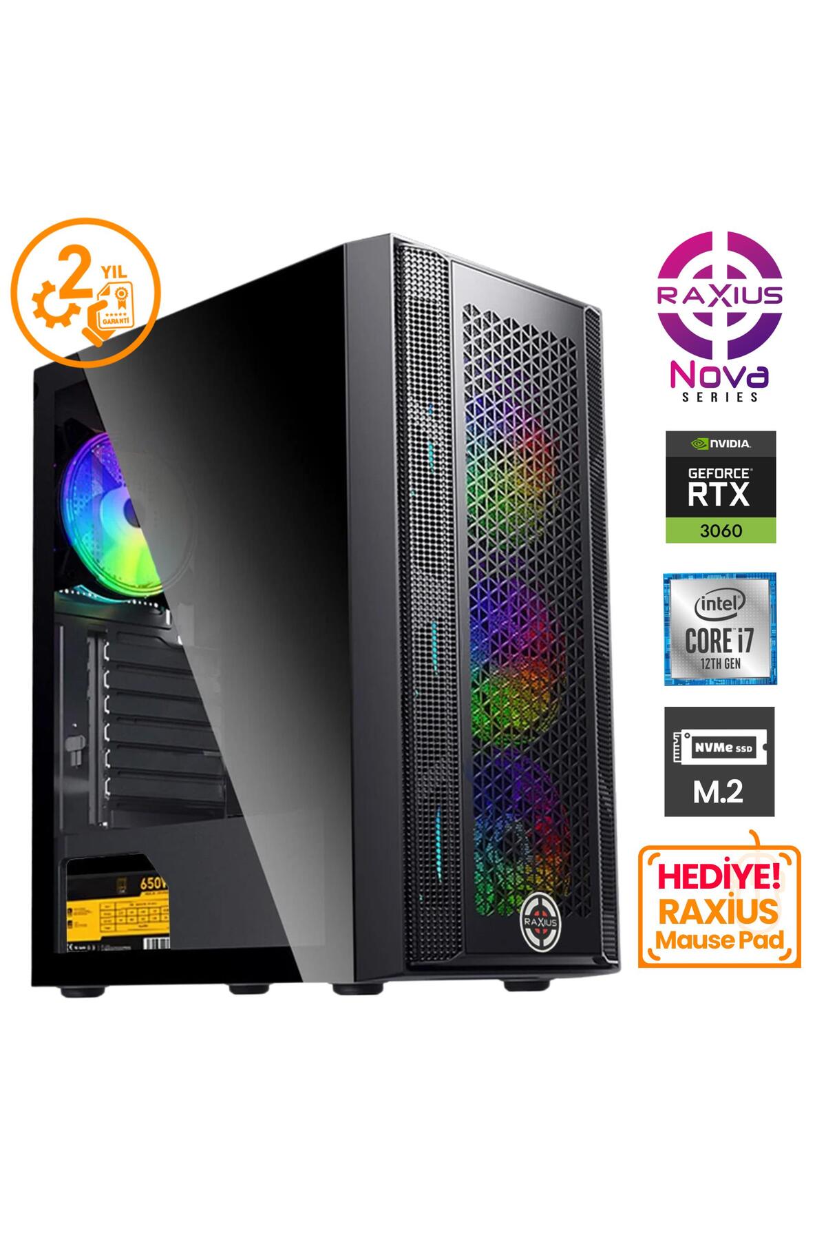 RaXius Nova G1 i7 3060-27FF10 i7-12700F 64GB 1TBSSD+1TBSSD RTX3060 FreeDOS Gaming Masaüstü ...