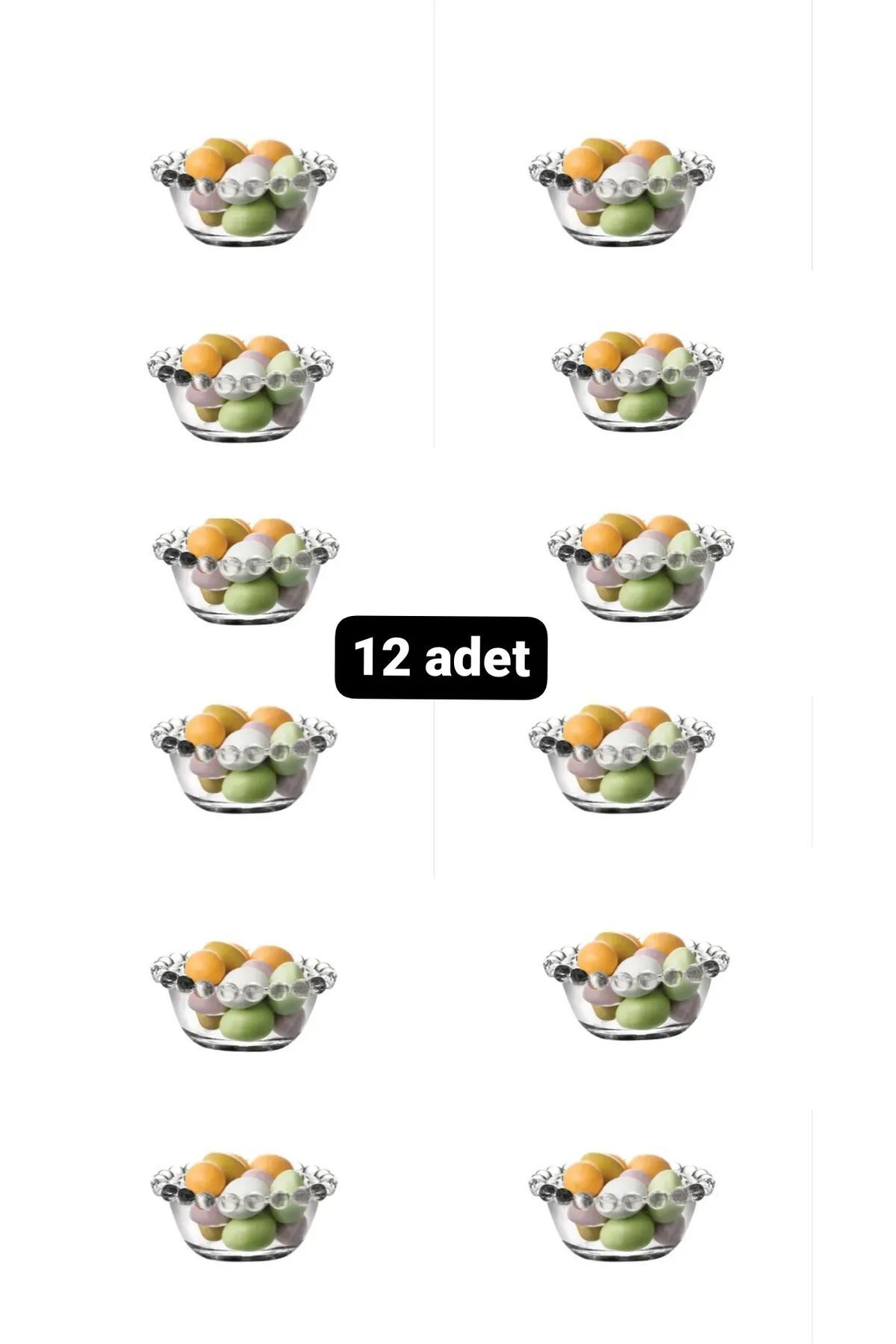 Kezze 12 Adet CAM Yuvarlak Boncuk Kenarlı Çerez Draje Lokum Reçel Sunum ...