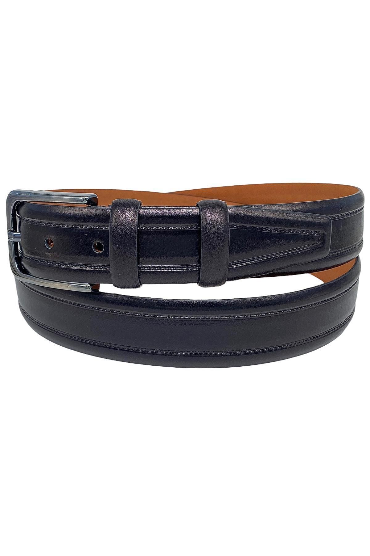 Süzer Deri 3.5 cm Klasik %100 Hakiki Deri Lüks Kemer Siyah Dikiş ...