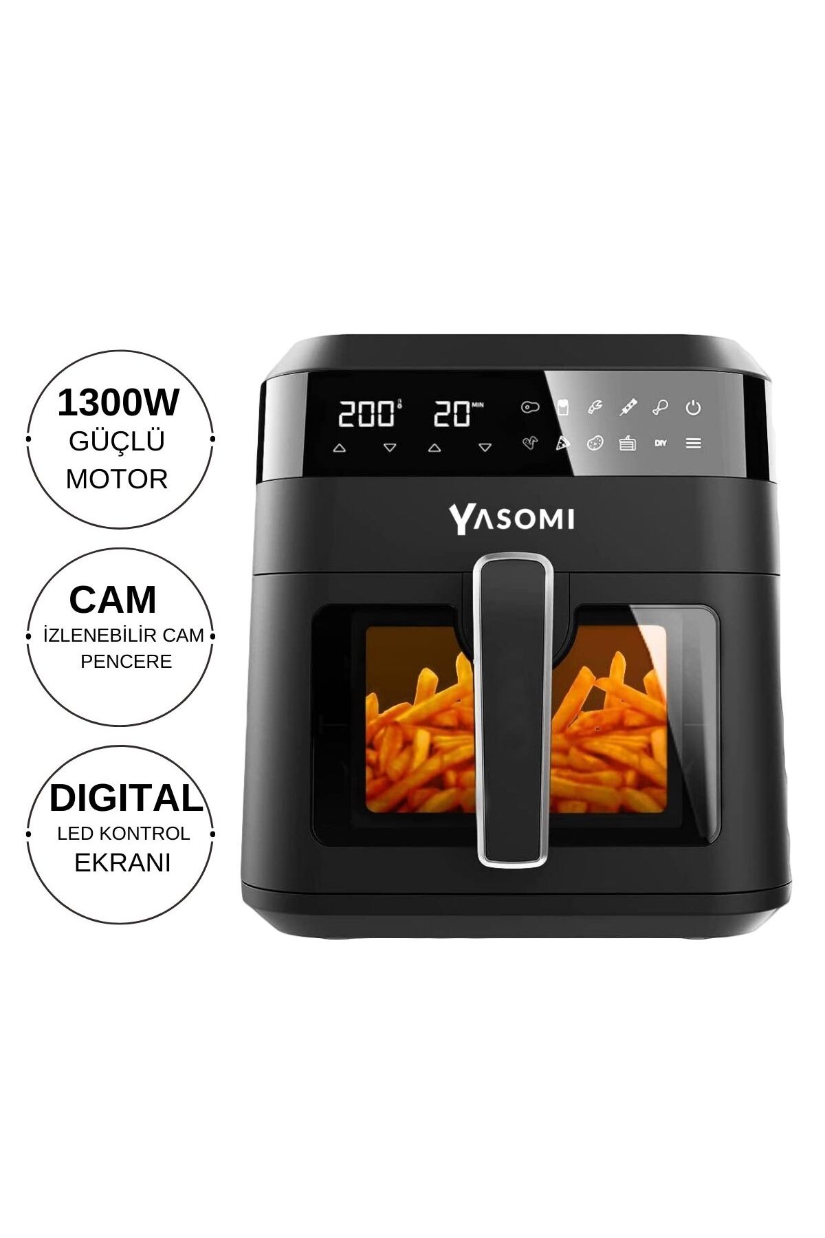 Yasomi Y60 Airfryer 1300w 6 Lt Akıllı Fritöz Siyah ( Türkiye Garantili) - Fiyatı, Yorumları