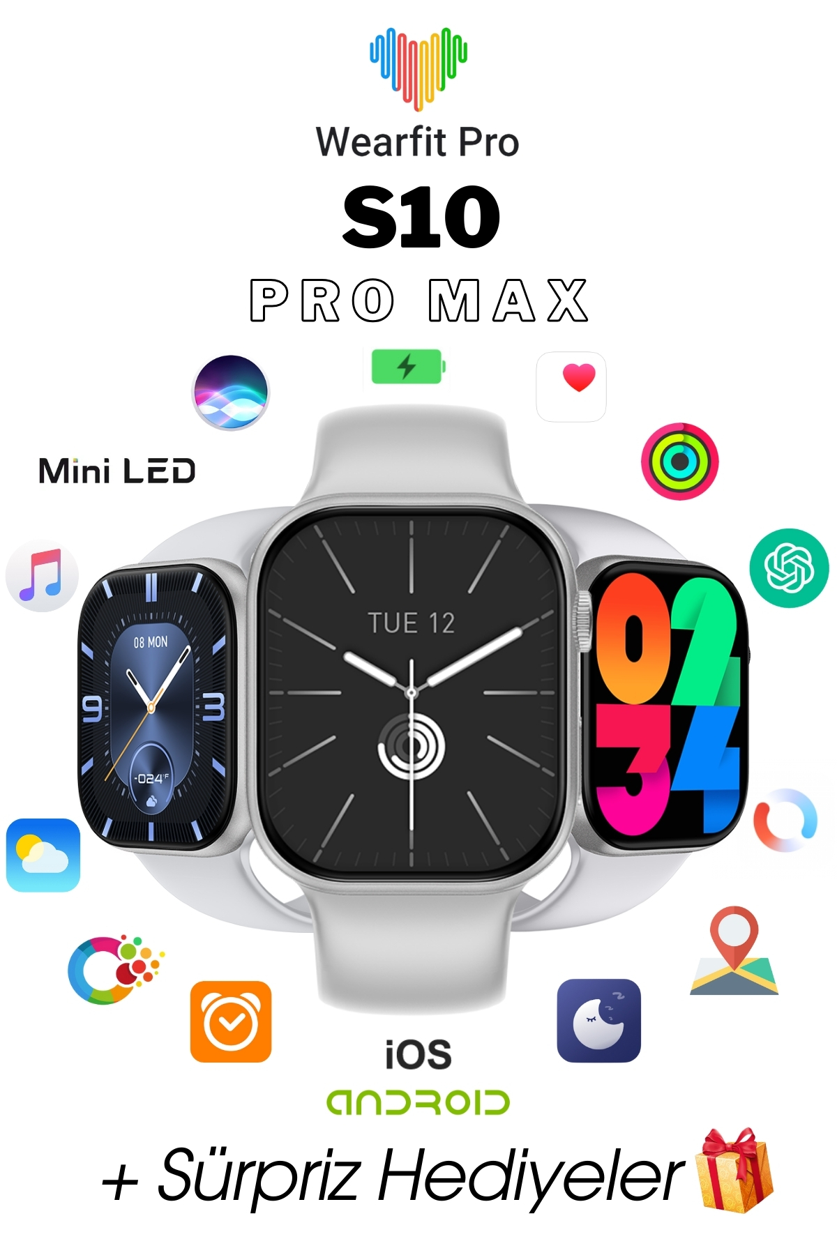 Wearfitpro WEARFİT S10 PRO MAX 7 KORDONLU Akıllı Kol Saati Smart Watch ...