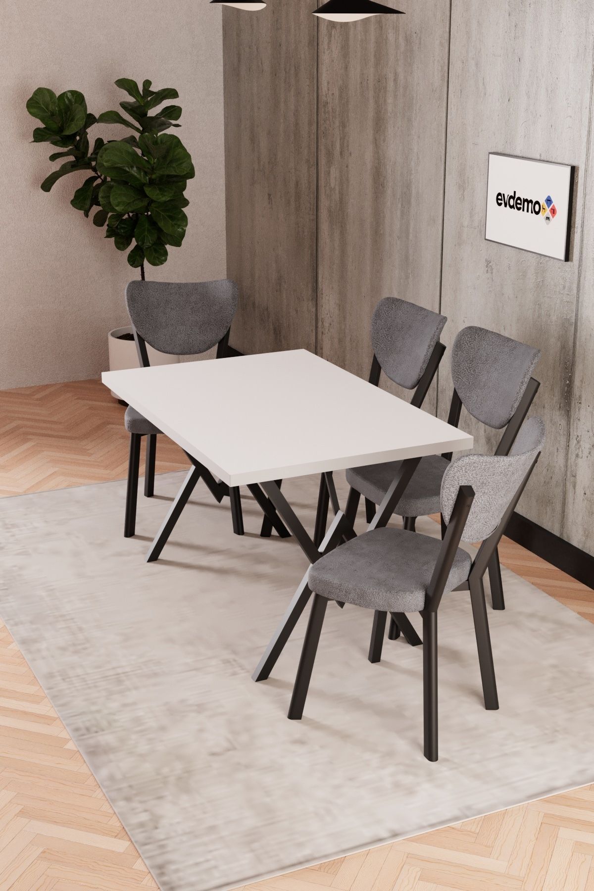 Evdemo Elma 4 Kişilik Mutfak Yemek Masa Takımı Gri - Fiyatı, Yorumları