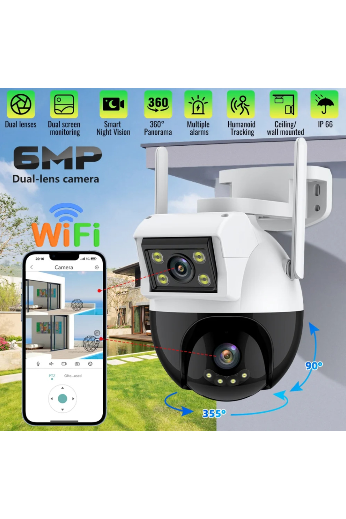 qasul Wifi Ptz Kamera 8mp Çift Ekran Ip Kamera Dış Mekan Gece Görüşlü ...