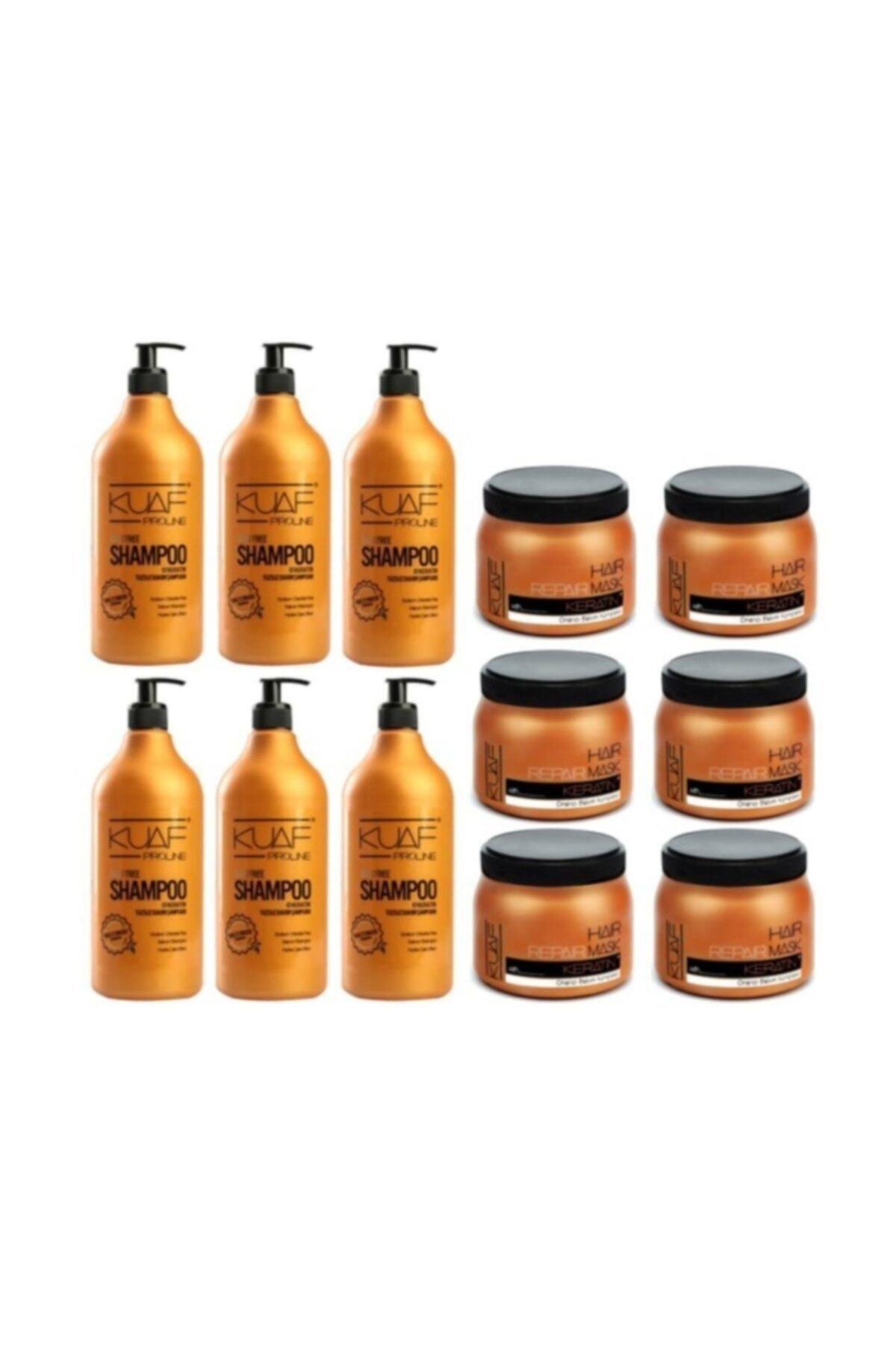 Kuaf Tuzsuz Şampuan 1lt X Profesyonel Keratin Maskesi 500 ml X 6 Adet ...