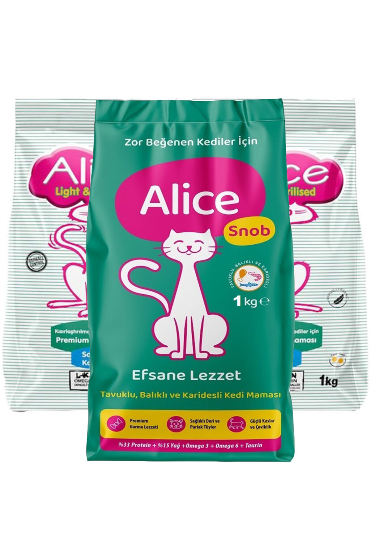 Alice Light & Sterilised Somonlu Karidesli 2 X 1 Kg Ve Snob Kedi Maması ...