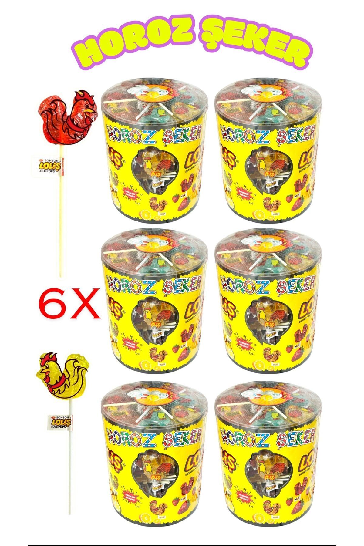 LOLİŞ Horoz Şeker Ekonomik 6x120 Adet 720 Adet 18 gr Şekerleme Eczane Hediyesi Topitop Lolipop ...