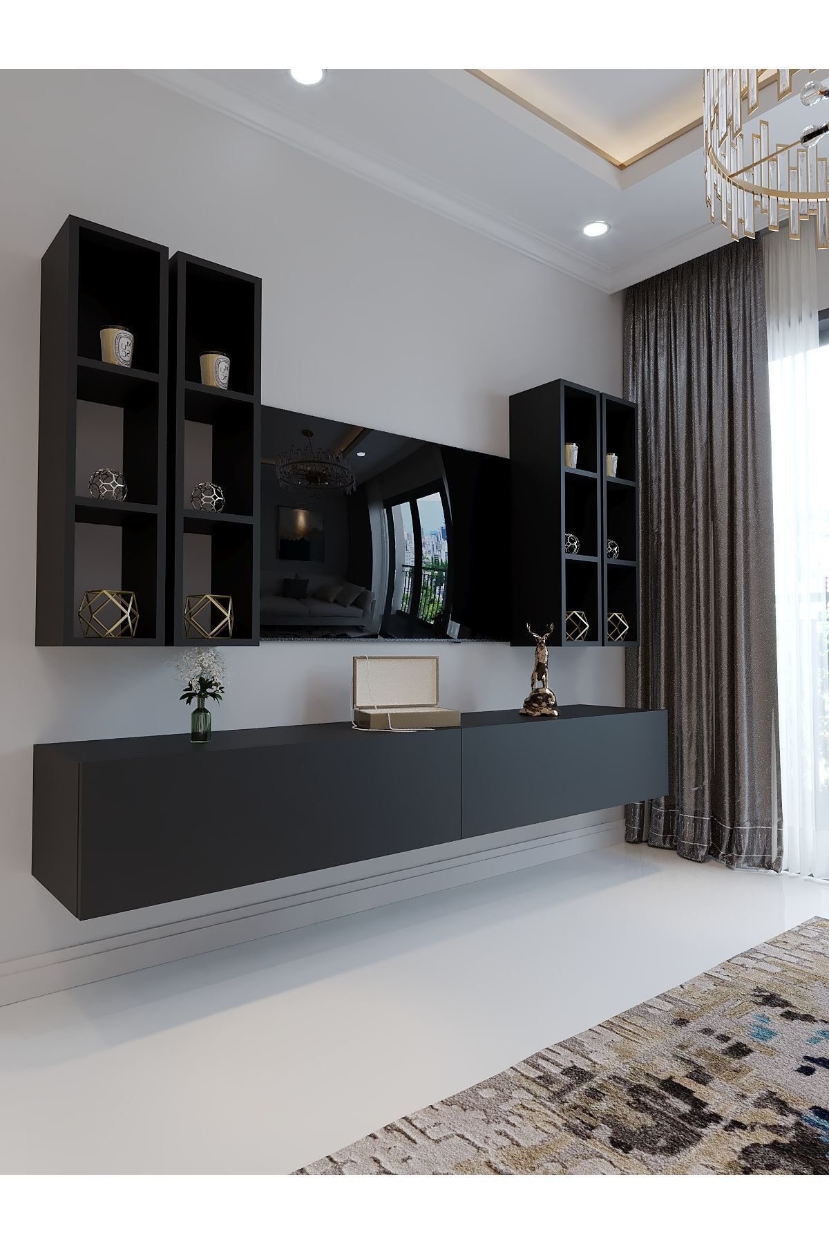 Myniture Home & Living Festival Tv Sehpası Q6401-4 Antrasit Minifiks Bağlantı Duvara Monte Tv ...