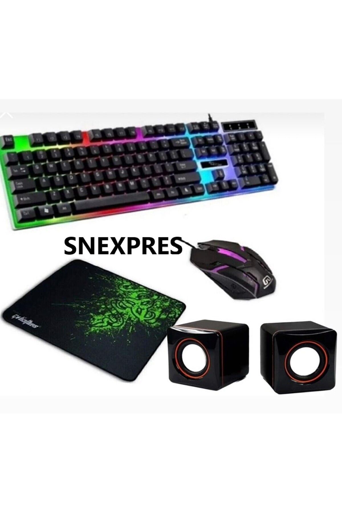 SNEXPRES 4in1 Oyuncu Klavye Mouse Mause Pad Seti Kablolu Rgb 1+1 ...