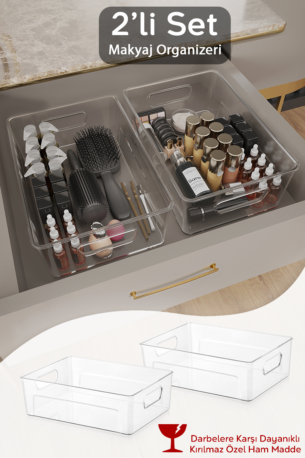 Meleni Home 2'li Kırılmaz Modüler Çekmece İçi Düzenleyici Set - Şeffaf ...