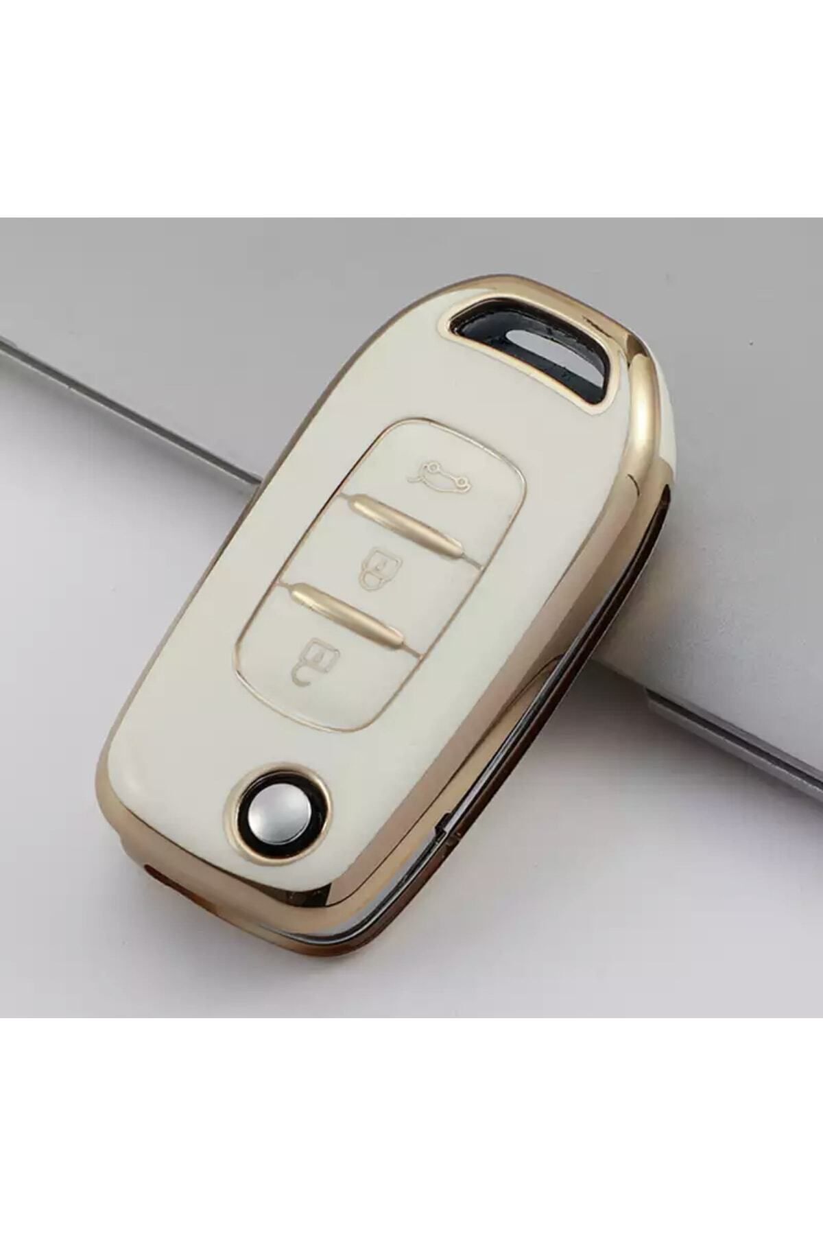 GMA KEYS Renault Express 3 Buton Sustalı Nano Anahtar Kılıfı Beyaz Gold ...