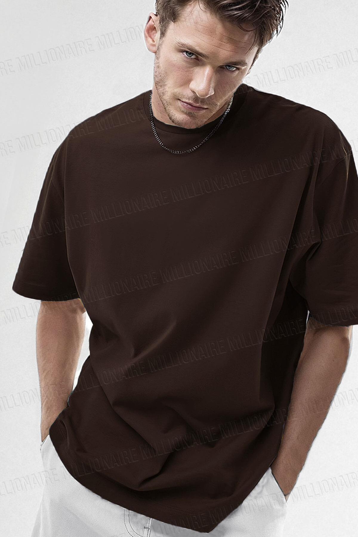 Teenage Millionaire Erkek Koyu Kahve Basic Düz Baskısız Oversize Salas Boyfriend T-Shirt Fiyatı ...