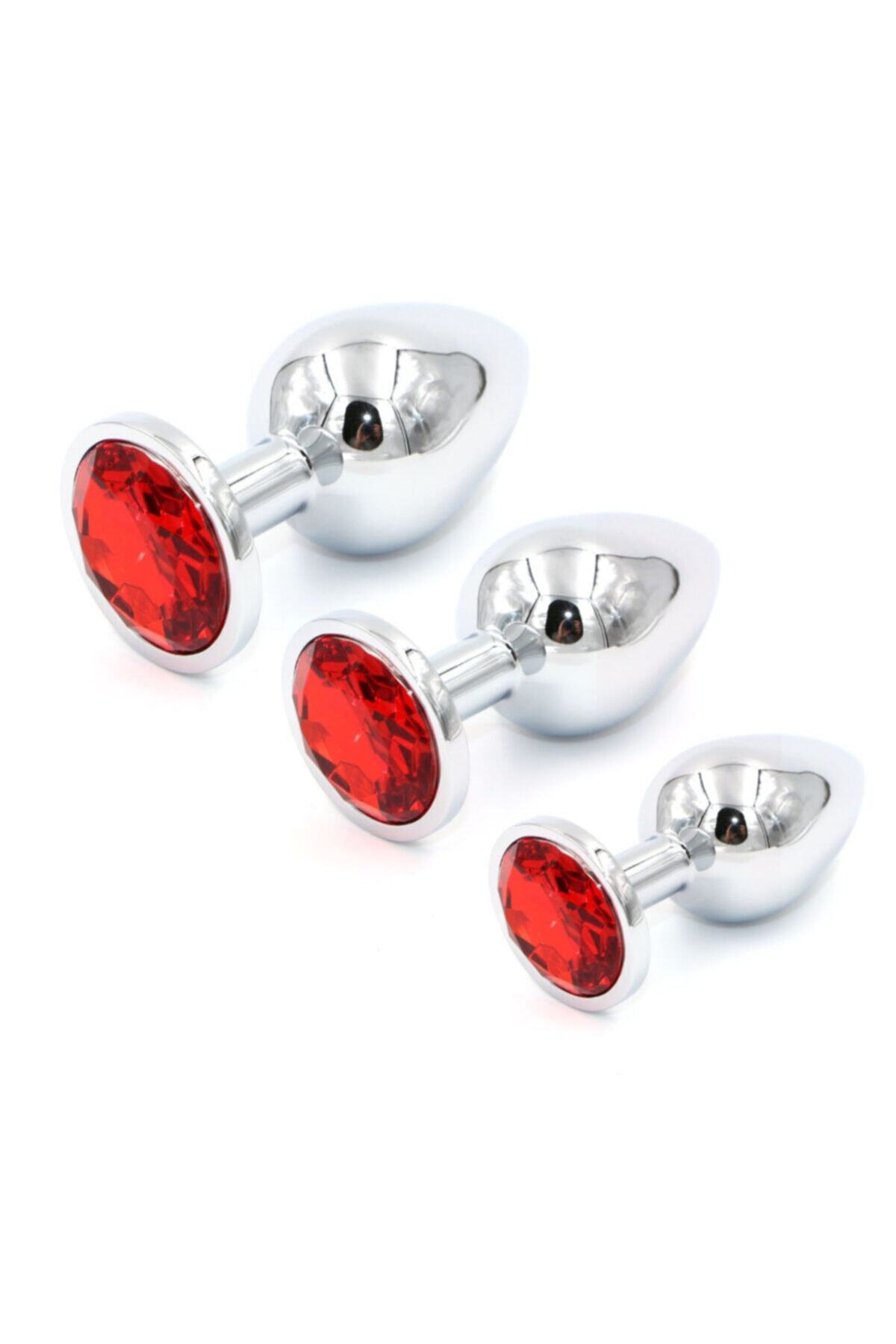 Lolita Shop Gümüş Metal Kırmızı Taşlı 3 'lü Anal Plug Set - Fiyatı, Yorumları