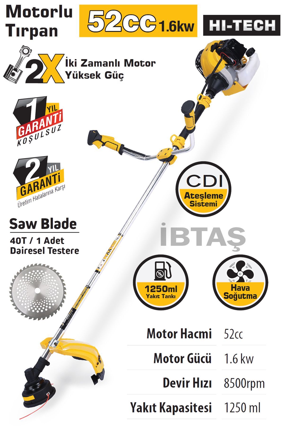 İBTAŞ SGS5361 - Profesyonel Benzinli Motorlu Ot Çimen Biçme Yan Tırpanı ...