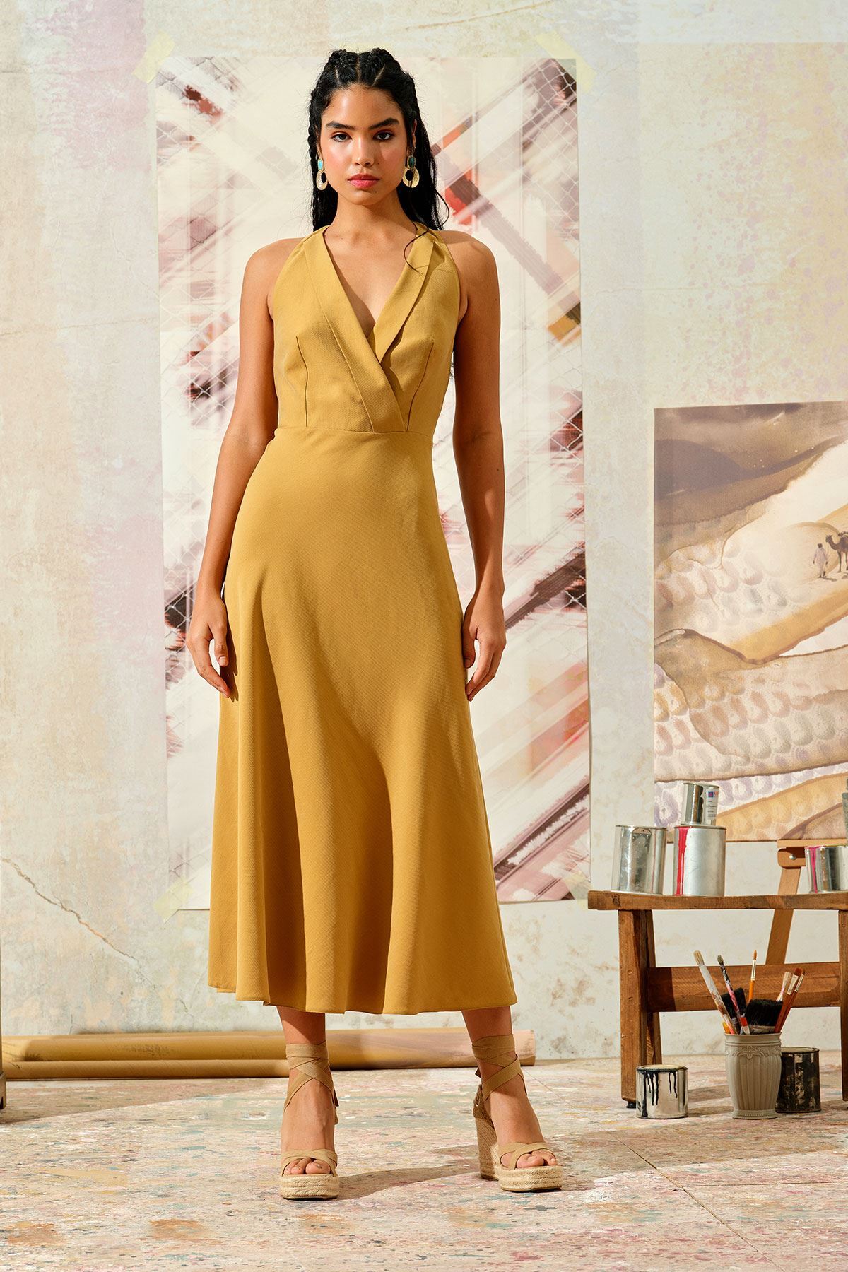 UPGRADE Şal Yaka Viscon Elbise Safran Fiyatı, Yorumları - Trendyol