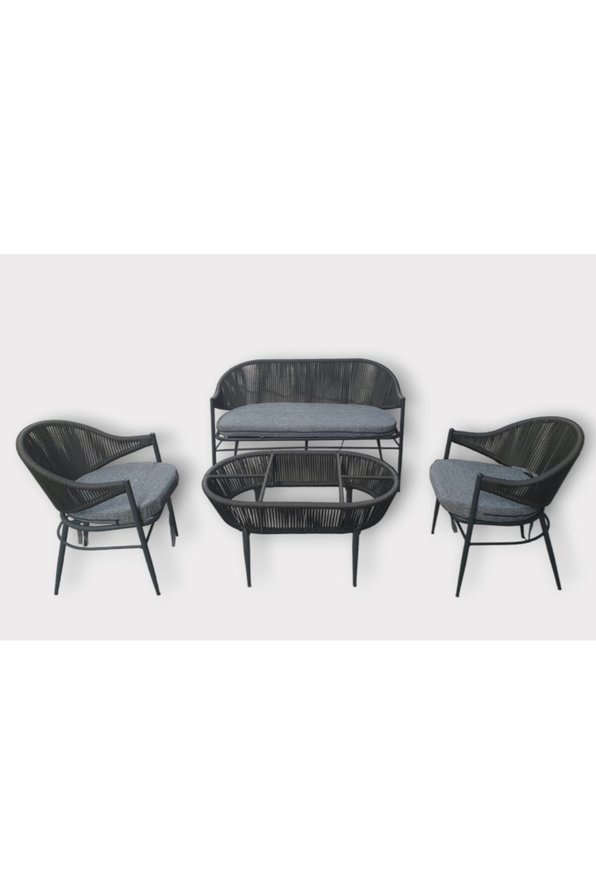 FARIST GARDEN Antrasit Rattan Örgülü Bahçe Takımı - 4 Parça Set ...