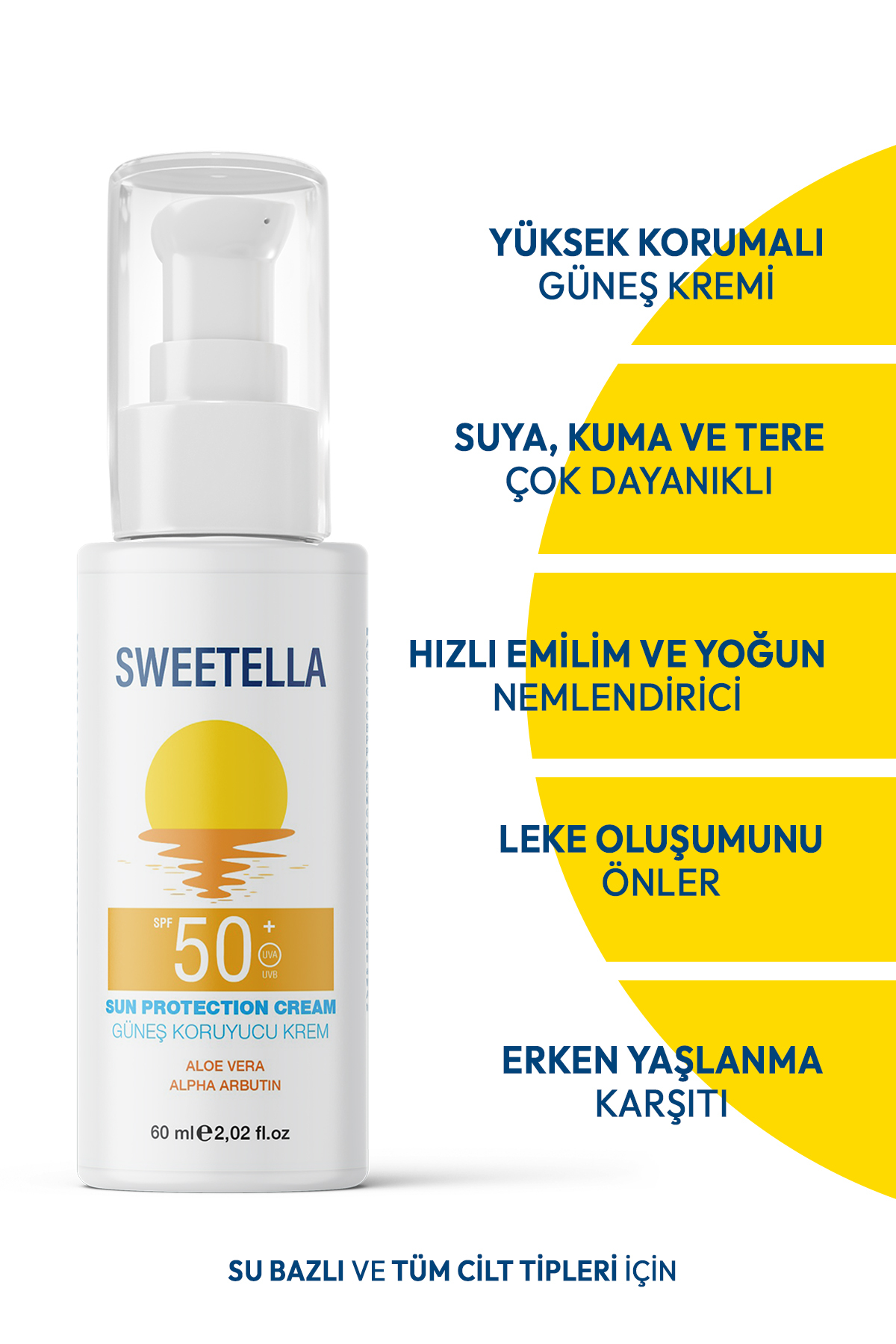 SWEETELLA Güneş Kremi +50 Spf 60 ml - Aydınlatıcı Etkili Makyaj Bazı ...