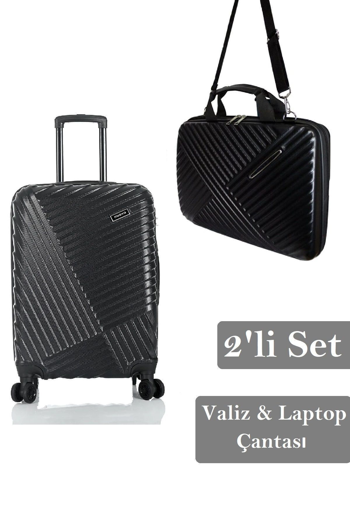 TRENDLESS 2'li Set Abs Valiz & Laptop Çantası - Piramit Kilitli Seyahat ...