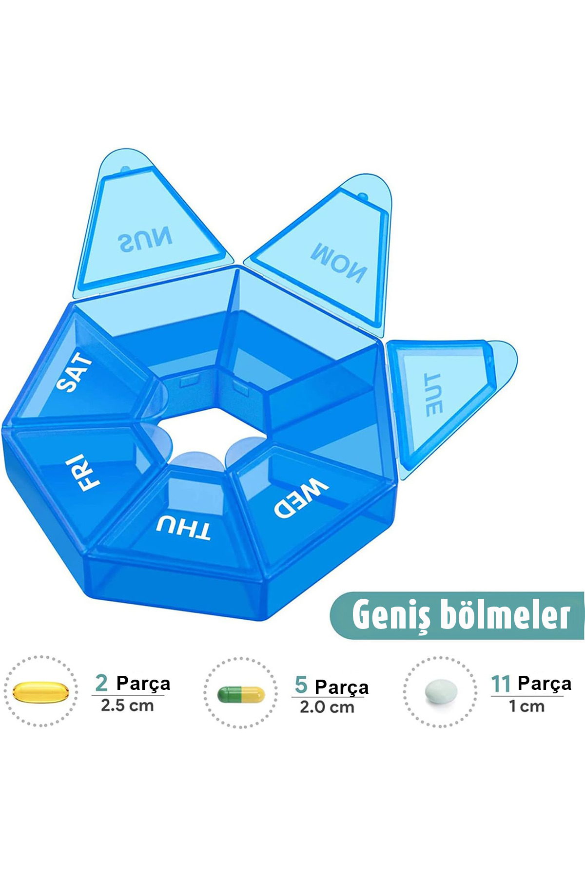 KRİZANTEM Haftalık İlaç Saklama Kutusu İlaç Hap Kutusu Plastik Şeffaf ...