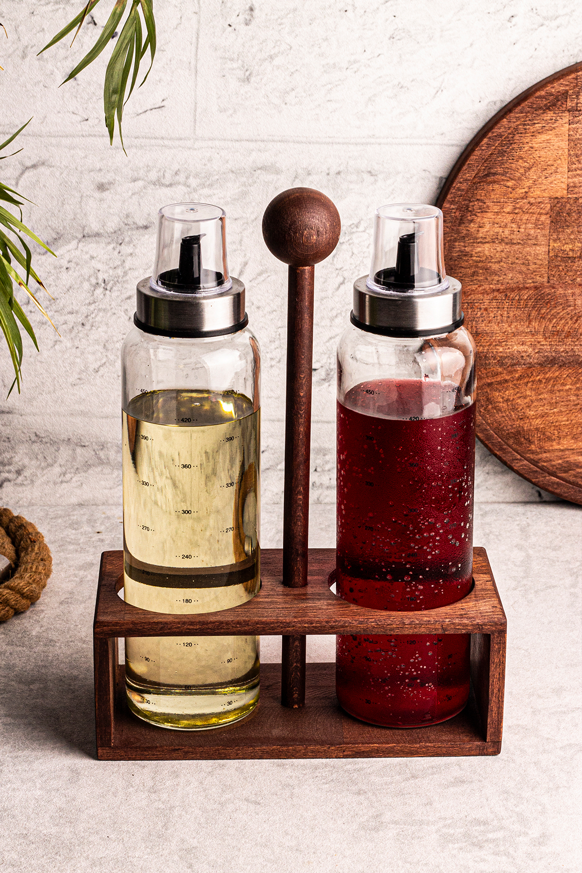 Snippy Boily - Ahşap Stantlı 2'li 500 ml Borosilikat Zeytinyağı Sıvıyağ ...
