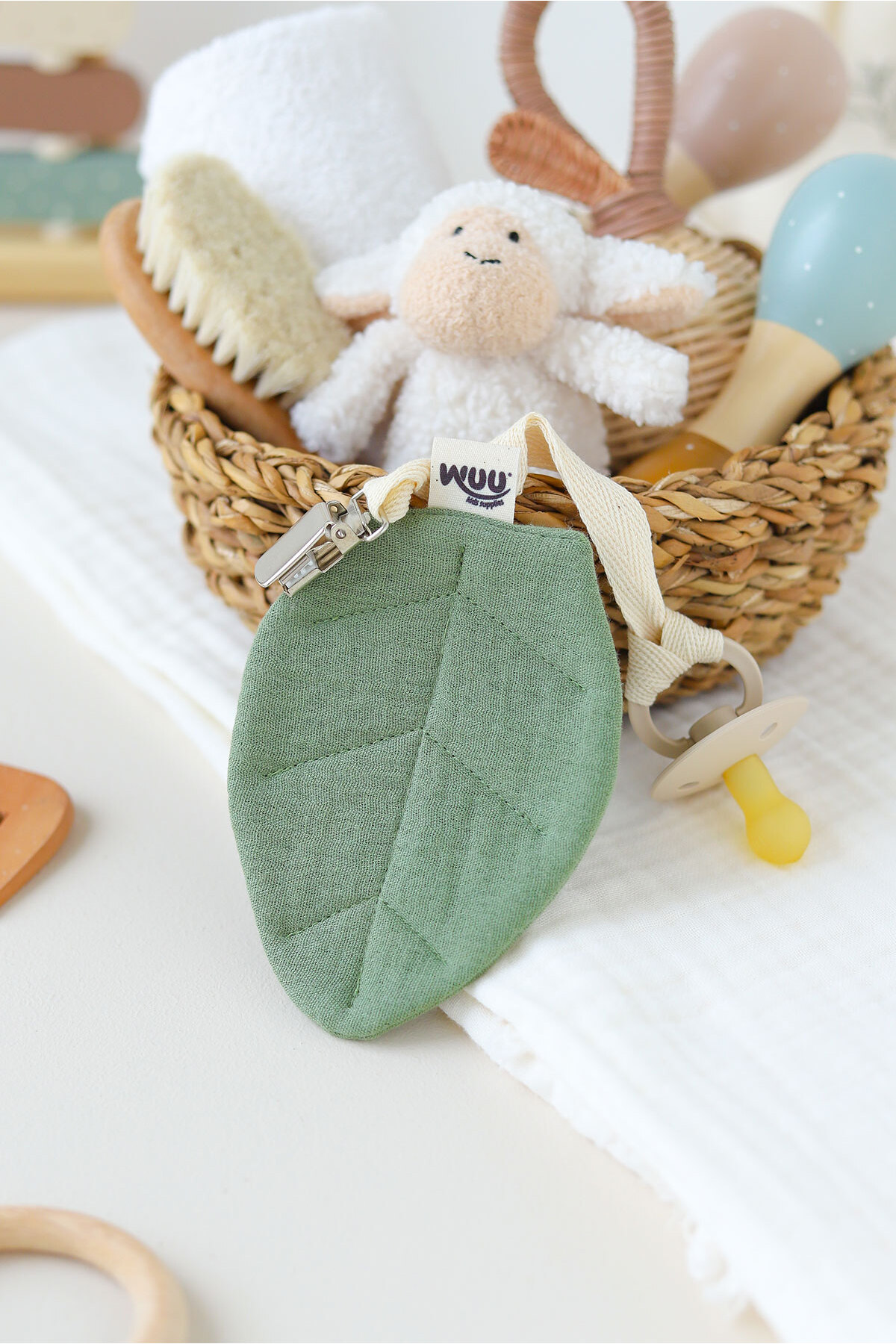 Wuu Kids Supplies Emzik Askısı Klipsli Emzik Şeridi %100 Pamuk Yeşil ...