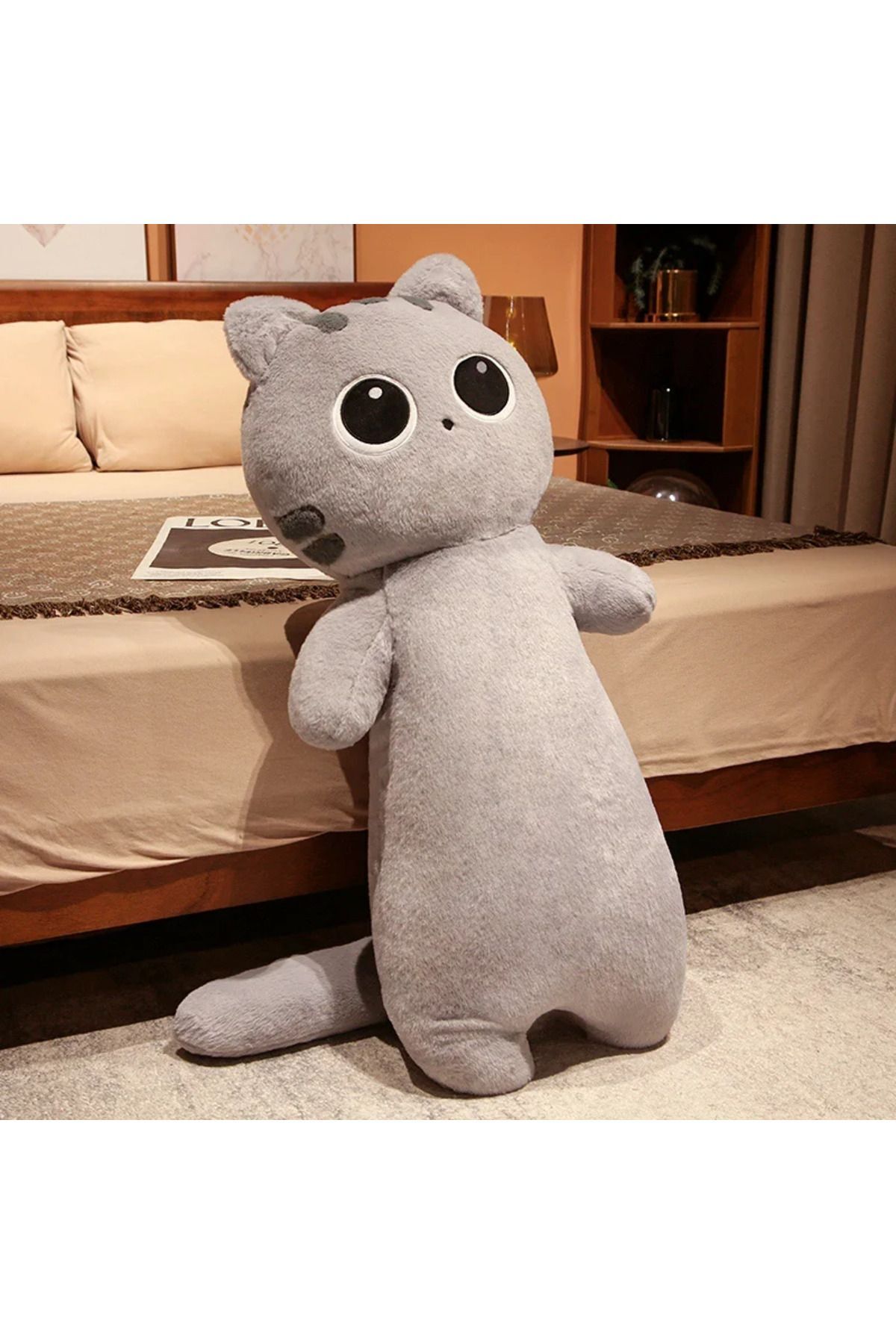 NB market Yastık Kedi 50cm Büyük Boy Gri Renk Kedi Peluş Oyuncak Kawaii ...