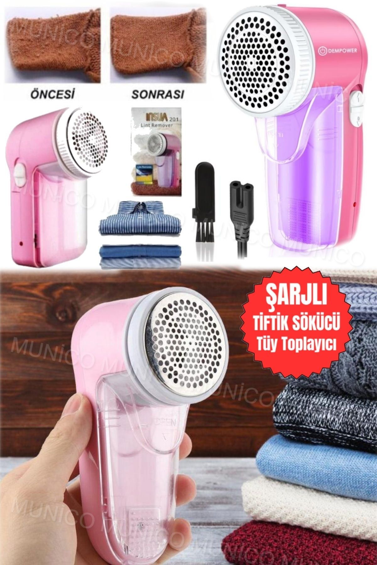 Munico Kaliteli Elektrikli Kumaş Tıraş Makinesi - Şarj Edilebilir Giysi ...