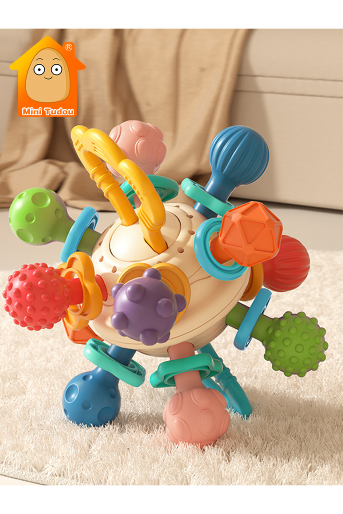 Mini Tudou Baby Rattle Toy Soft Sensory Training Silicone Activity Ball ...