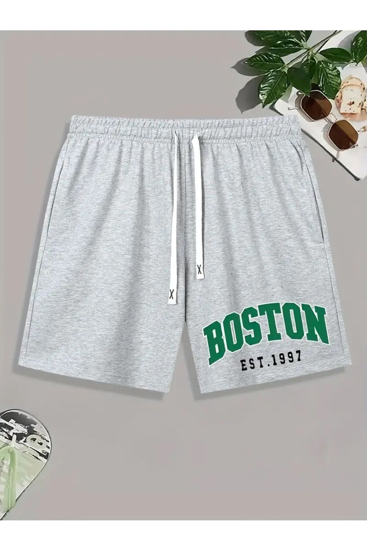 Boi Unisex Siyah & Gri Penye bol kesim Salaş Şort-Boston Şort Kadın ...