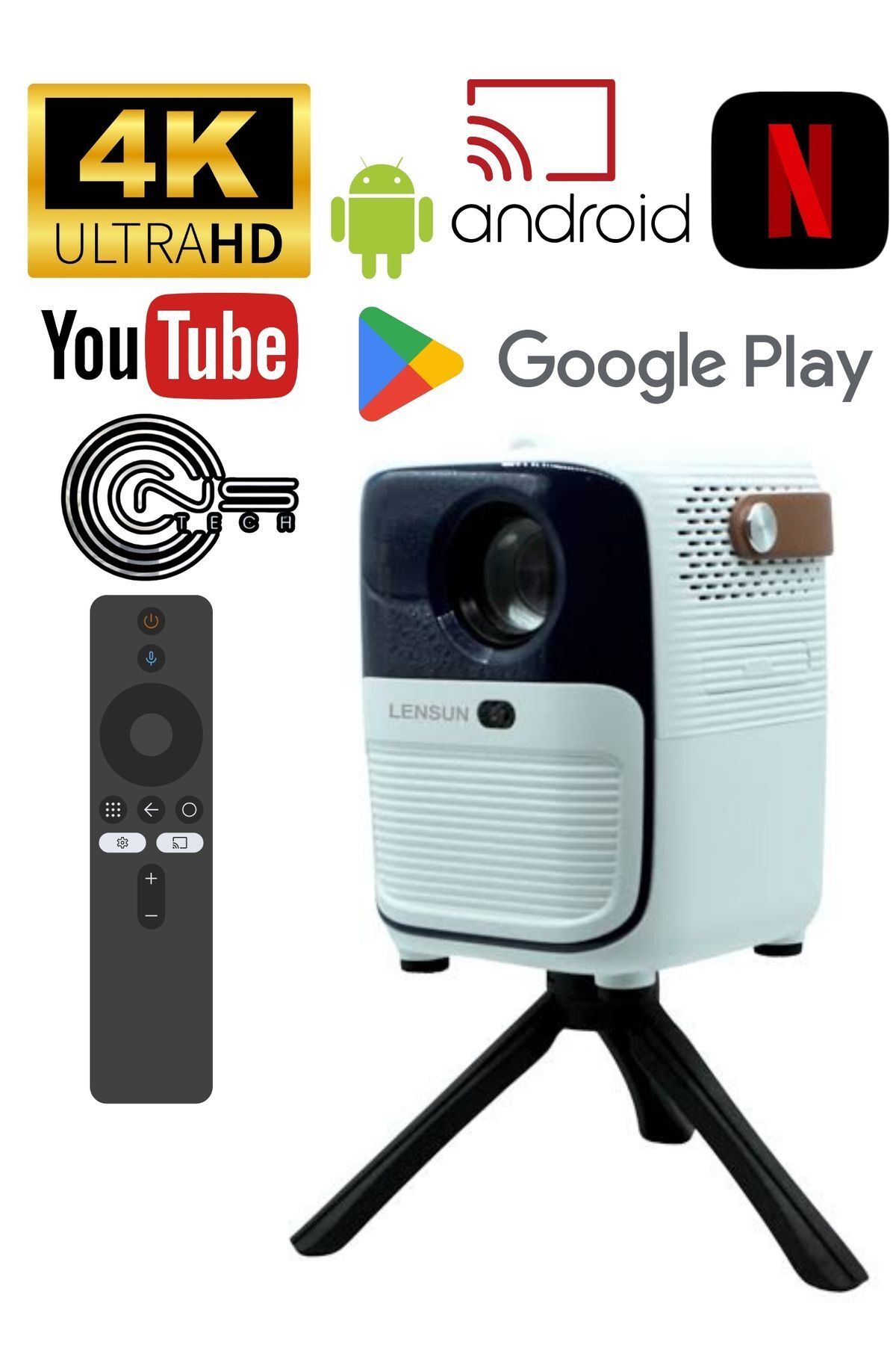 LENSUN 4K Ultra HD Projektör Android İşlemcili Taşınabilir Multimedia ...