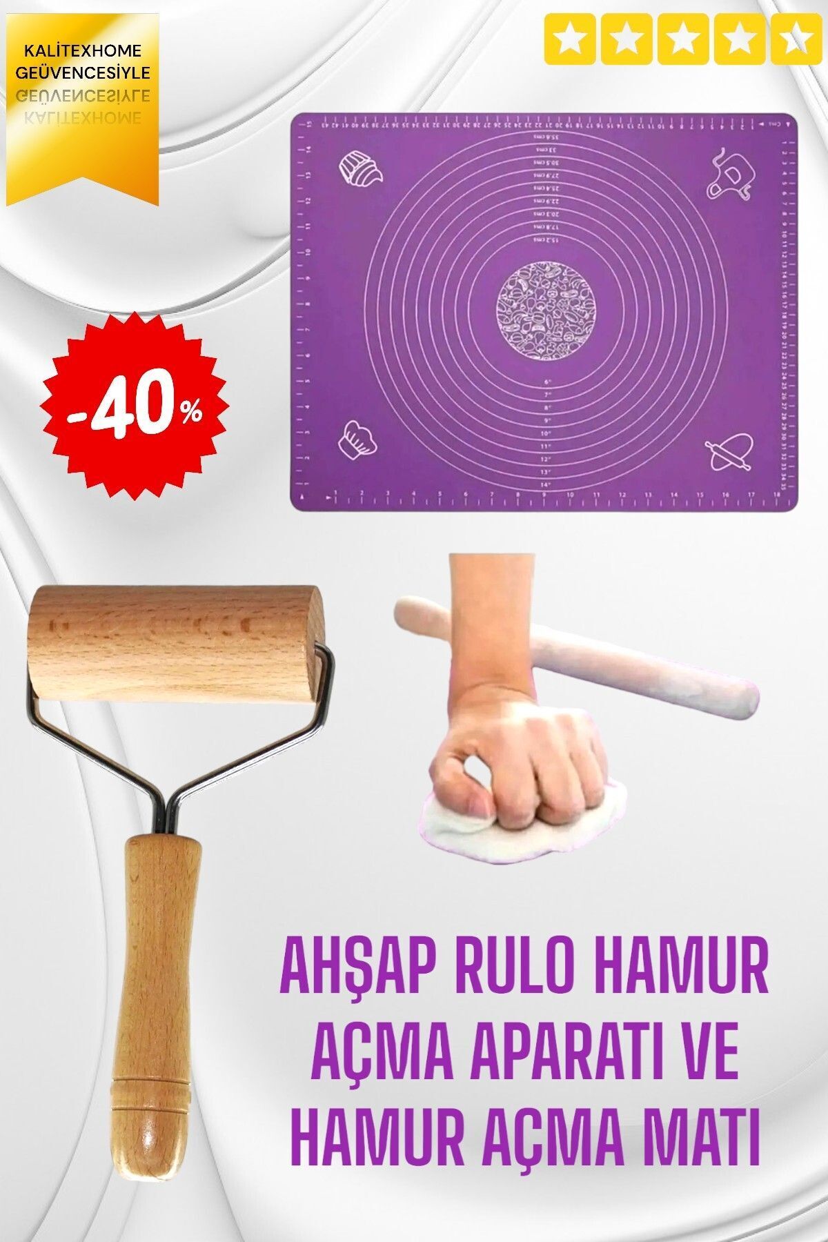kalitexhome Hamur Açma Matı Silikon Ölçekli Hamur Açma Altlığı Ve Ahşap ...