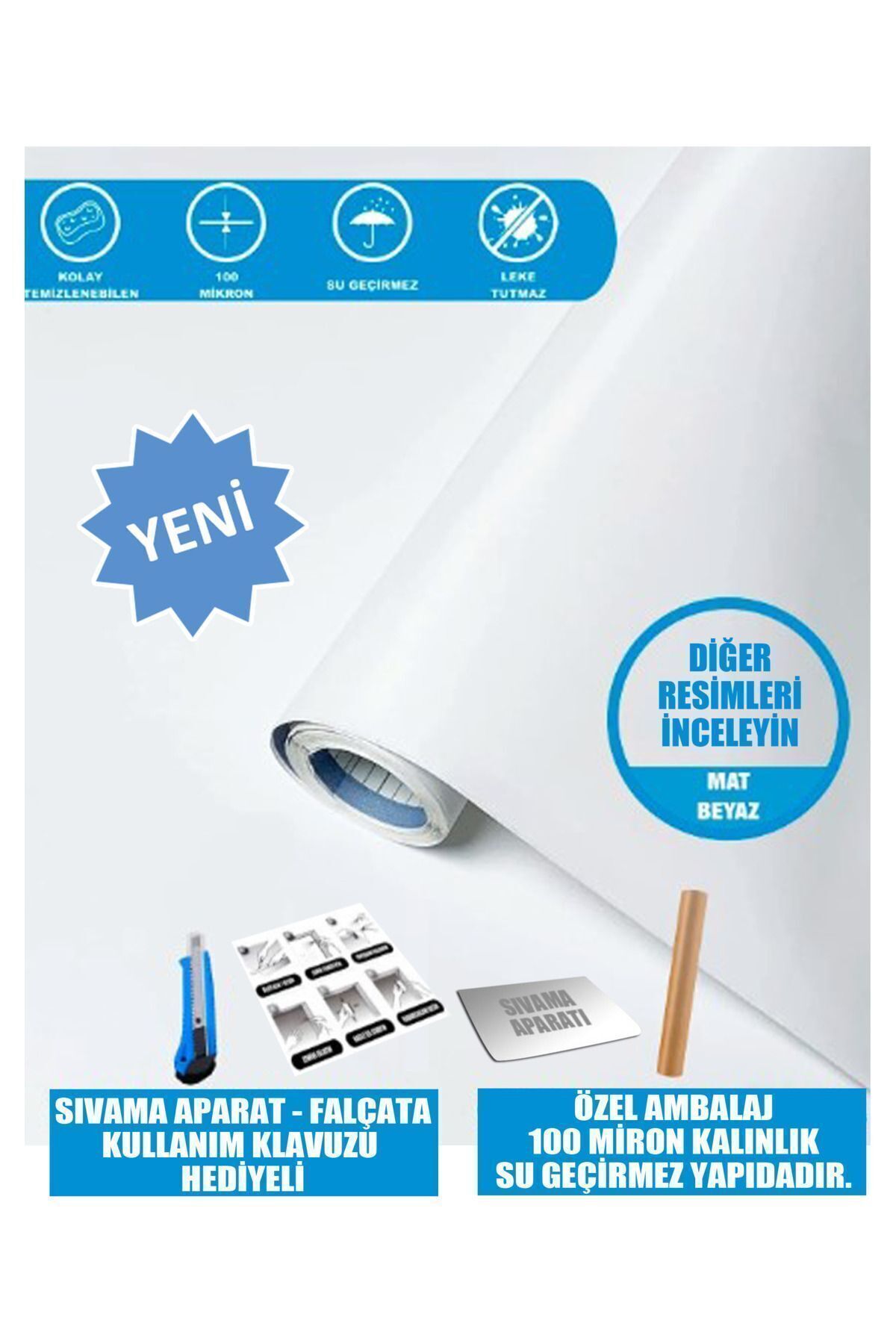 JANSIN HOME Mat Beyaz Yapışkanlı Folyo Mutfak Dolap Ve Mobilya Kaplama ...
