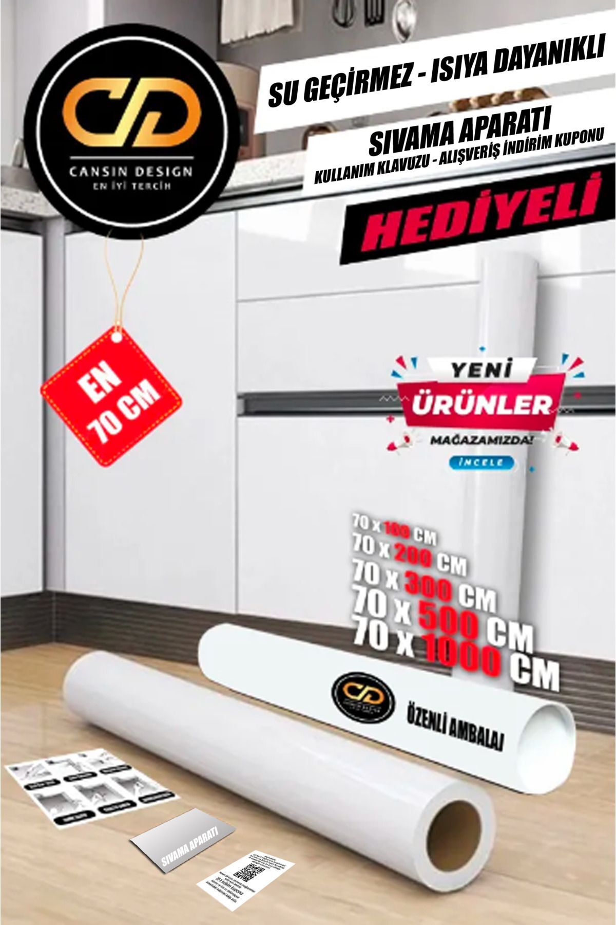 JANSIN HOME Yapışkanlı Folyo Parlak Beyaz Lake Pvc Dolap, Tezgah ...