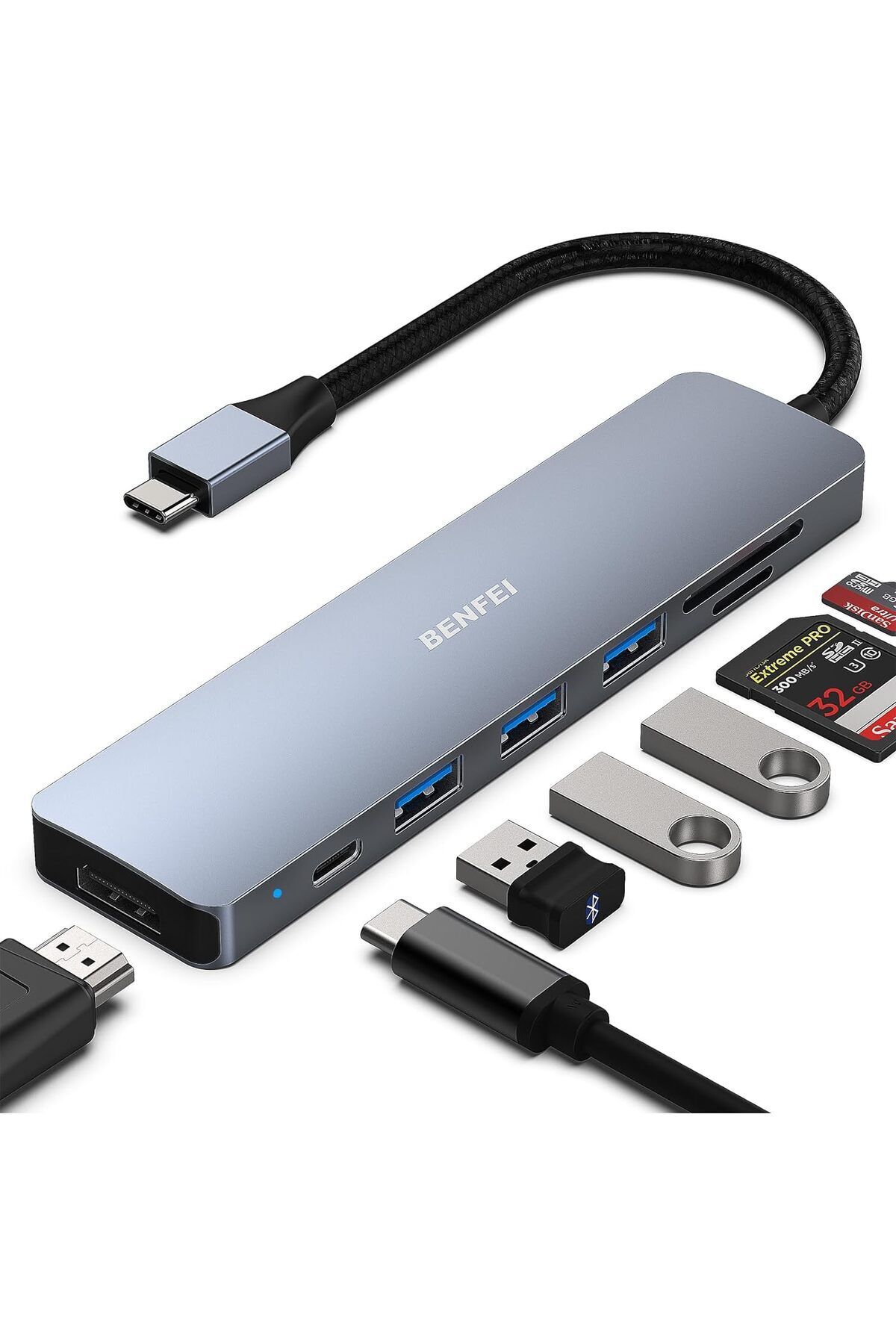 BENFEI USB C - HDMI, USB Tip C Hub, 2 Port USB-C - USB, USB C - SD/TF ...