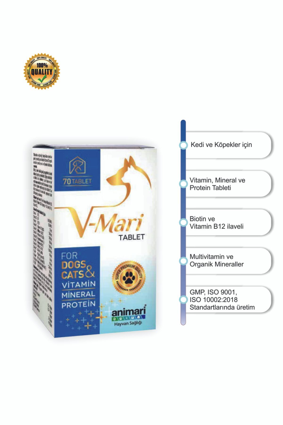 animari V Mari 70 Tablet Kedi ve Köpekler için Vitamin, Mineral ve ...