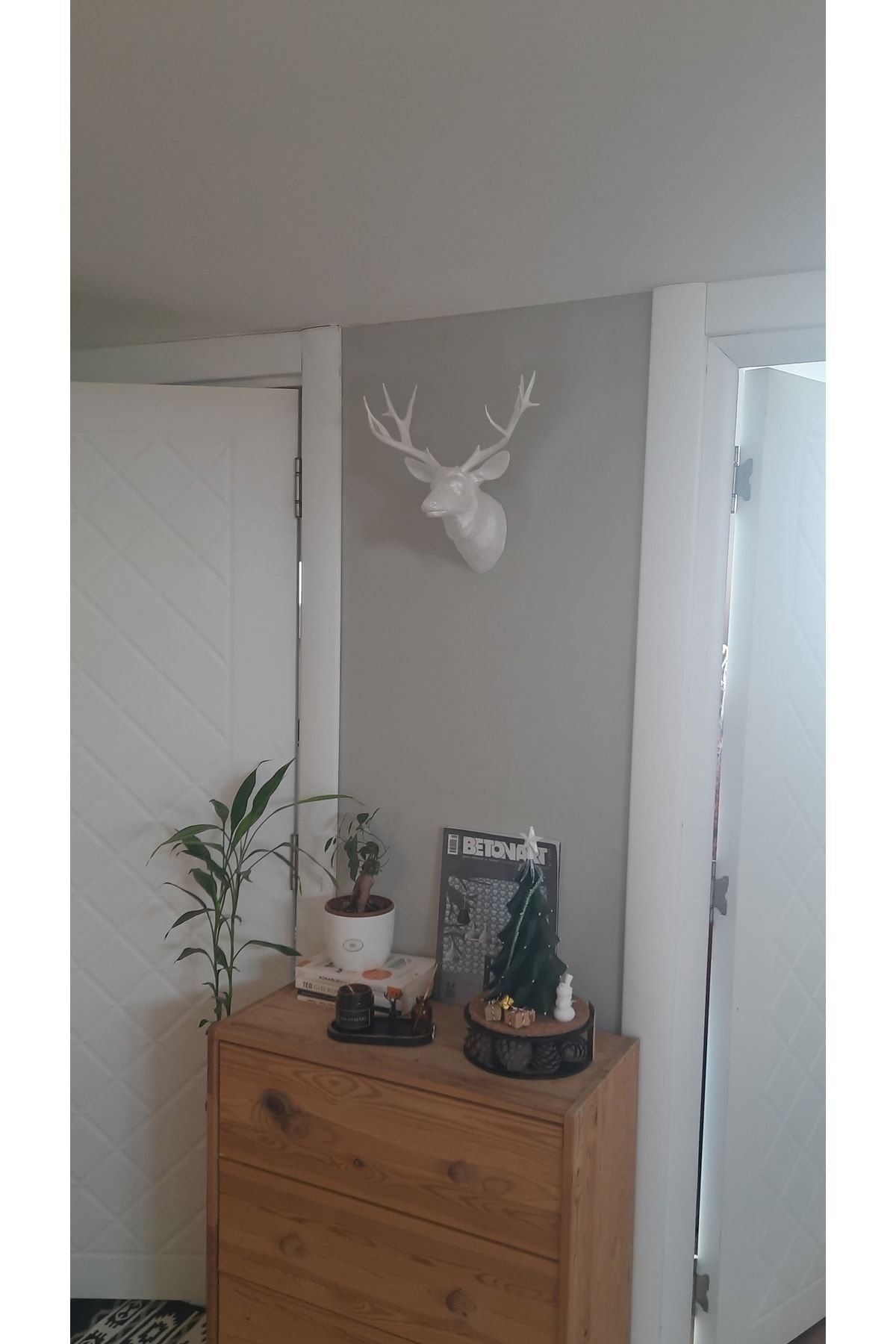 EYA STUDİO Geyik Kafası Duvara Asmalık -yılbaşı Kış Dekorasyonu Beyaz ...