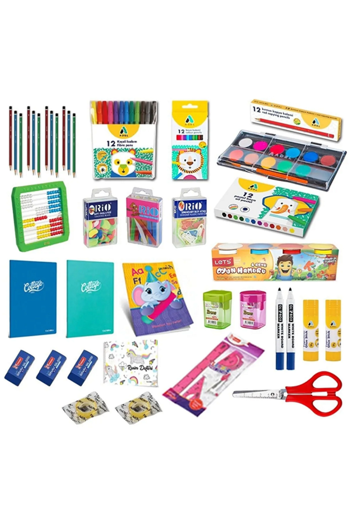 ADASRA İlk Okul Seti - Kuru Boya Sulu Boya Kurşun Kalem Defter Bant ...