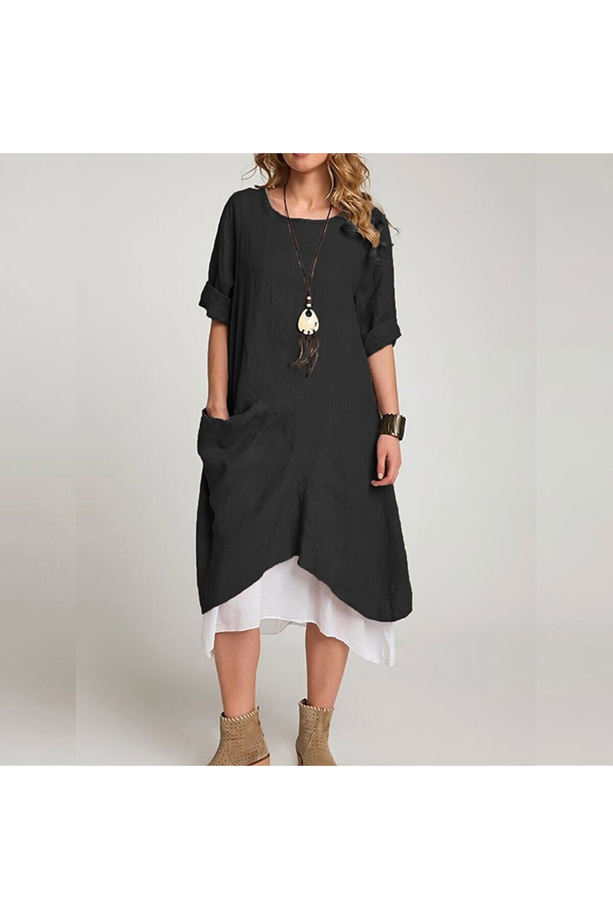 Toridas Rochie de damă Barbora cu design casual de vară din in - Negru2 ...