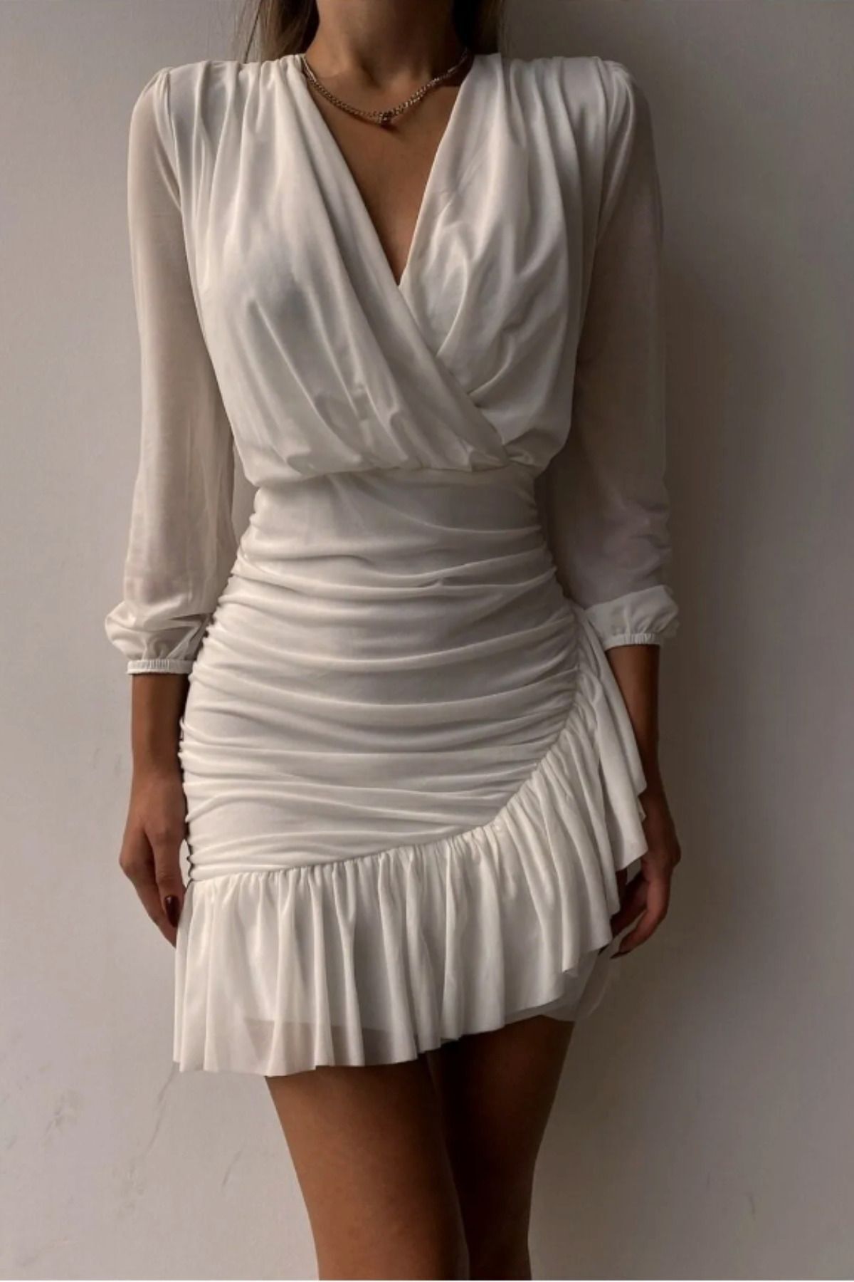 munora butik Drapeli Kolları Tül Beyaz Elbise Fiyatı, Yorumları - Trendyol