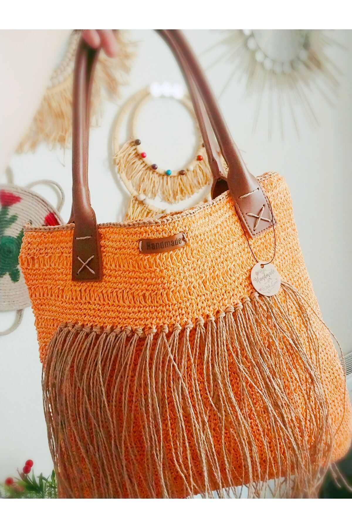 Handmade Plaj cantasi hasir canta puskullu canta el yapımı canta ...