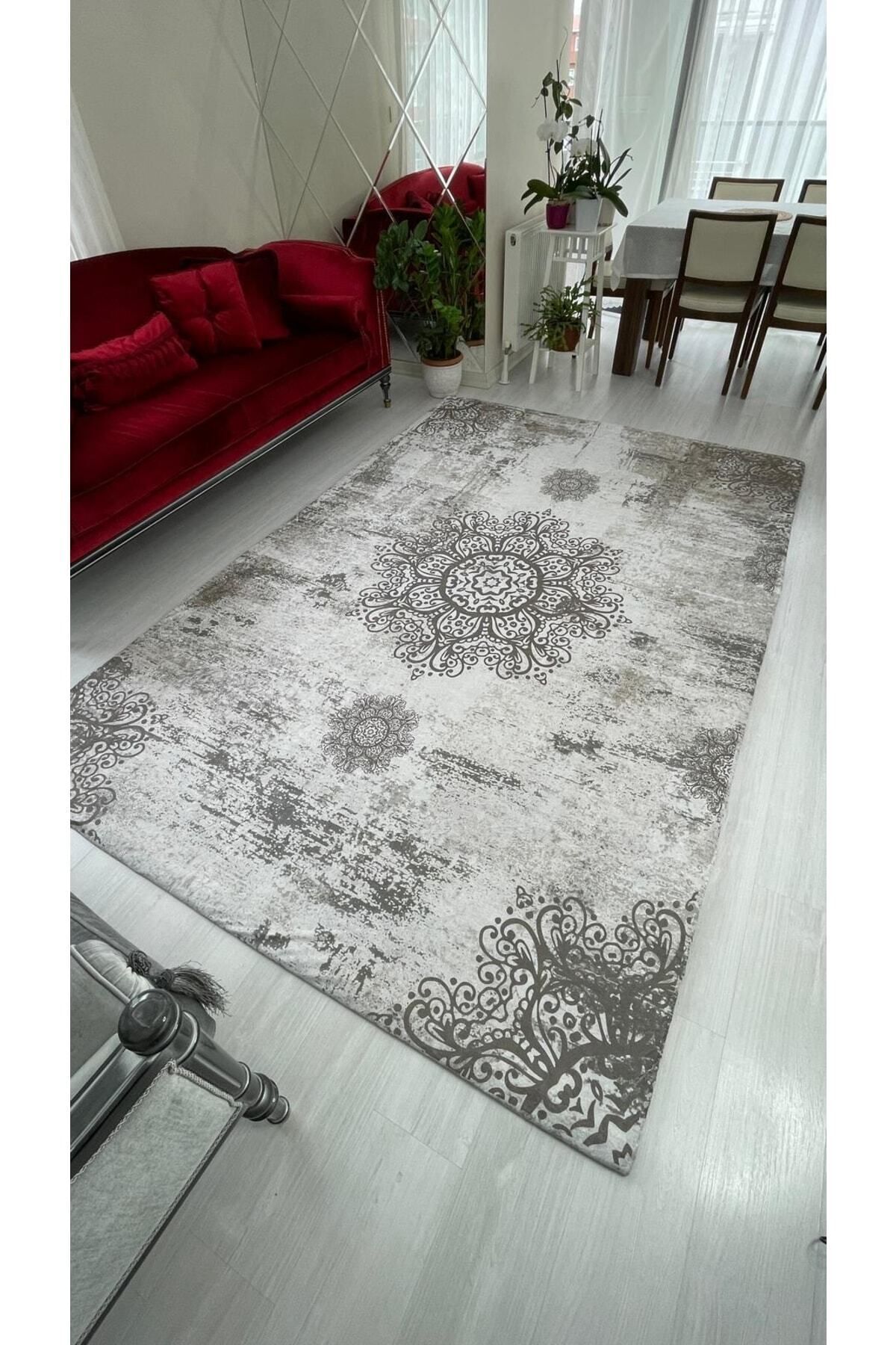 Madame Clean Home Gri Padişah Model Ipek Kadife Lastikli Halı Örtüsü ...